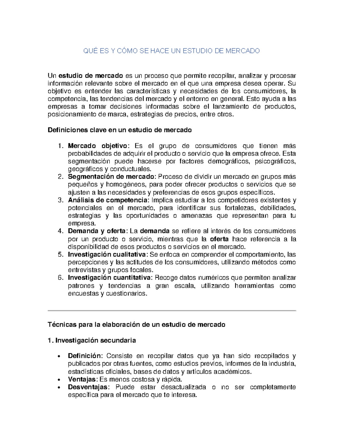QUÉ ES Y CÓMO SE HACE UN Estudio DE Mercado - QUÉ ES Y CÓMO SE HACE UN ESTUDIO DE MERCADO Un ...