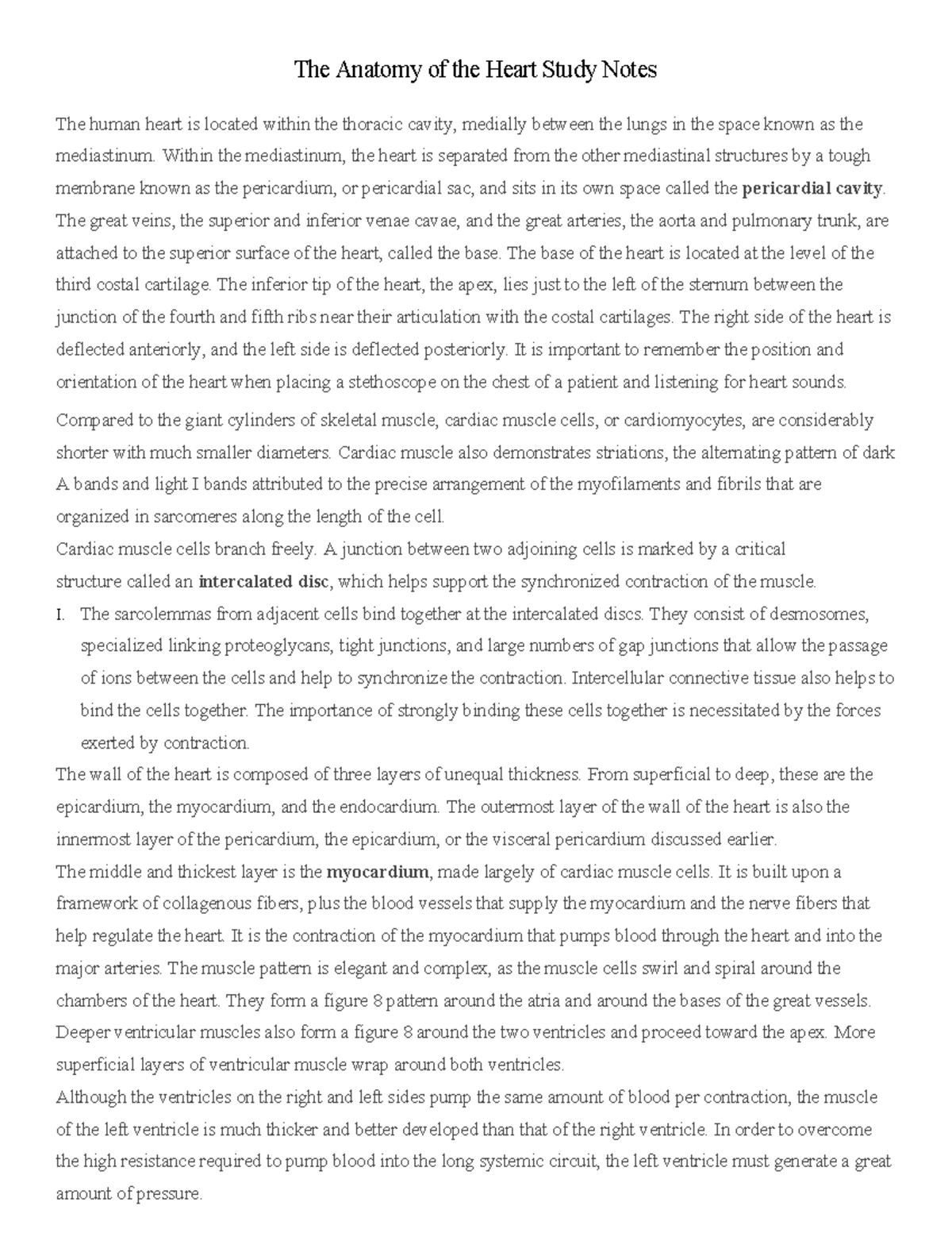 The Anatomy of the Heart Review Notes - The Anatomy of the Heart Study ...
