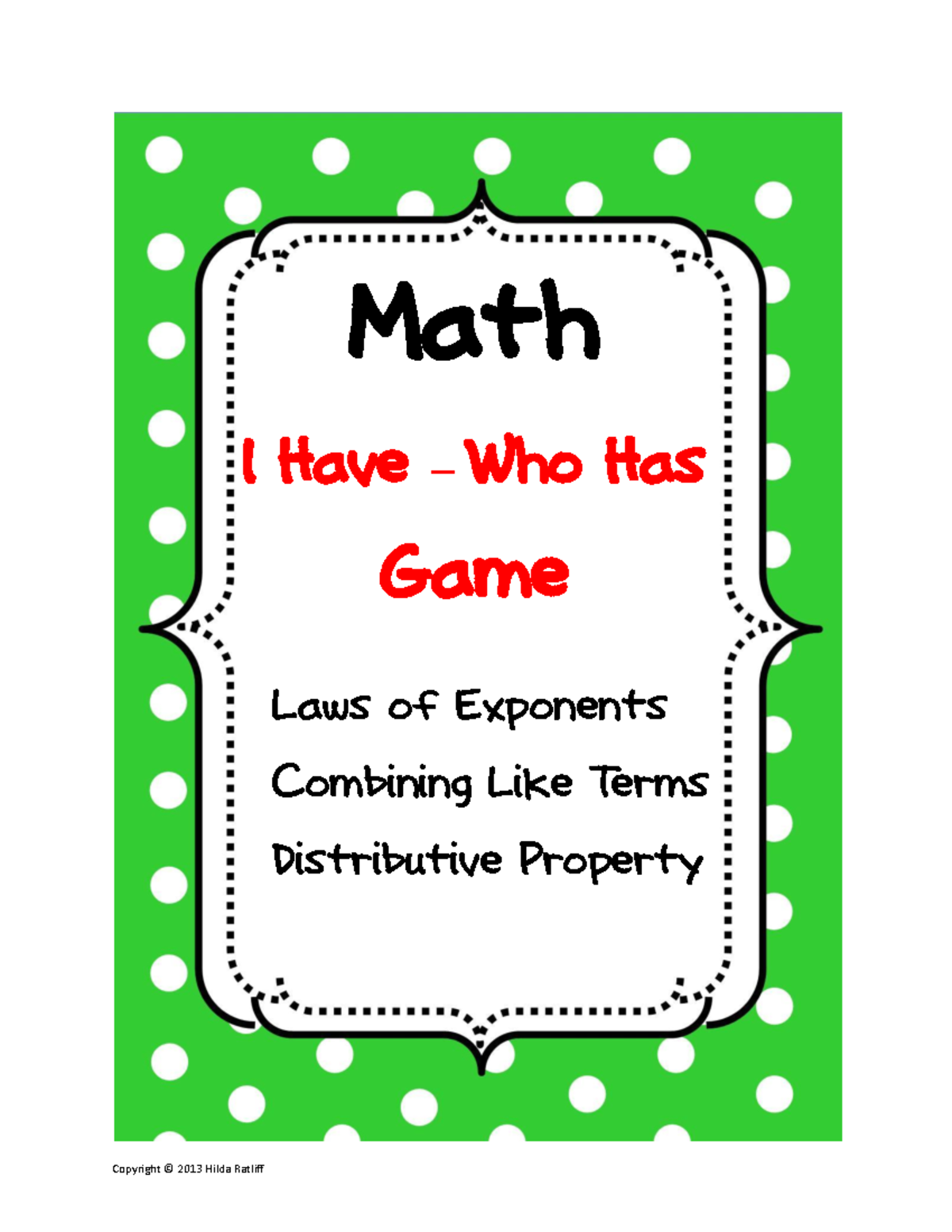 Math IHave Who Has Game-1 - Math I Have – Who Has Game Laws of ...