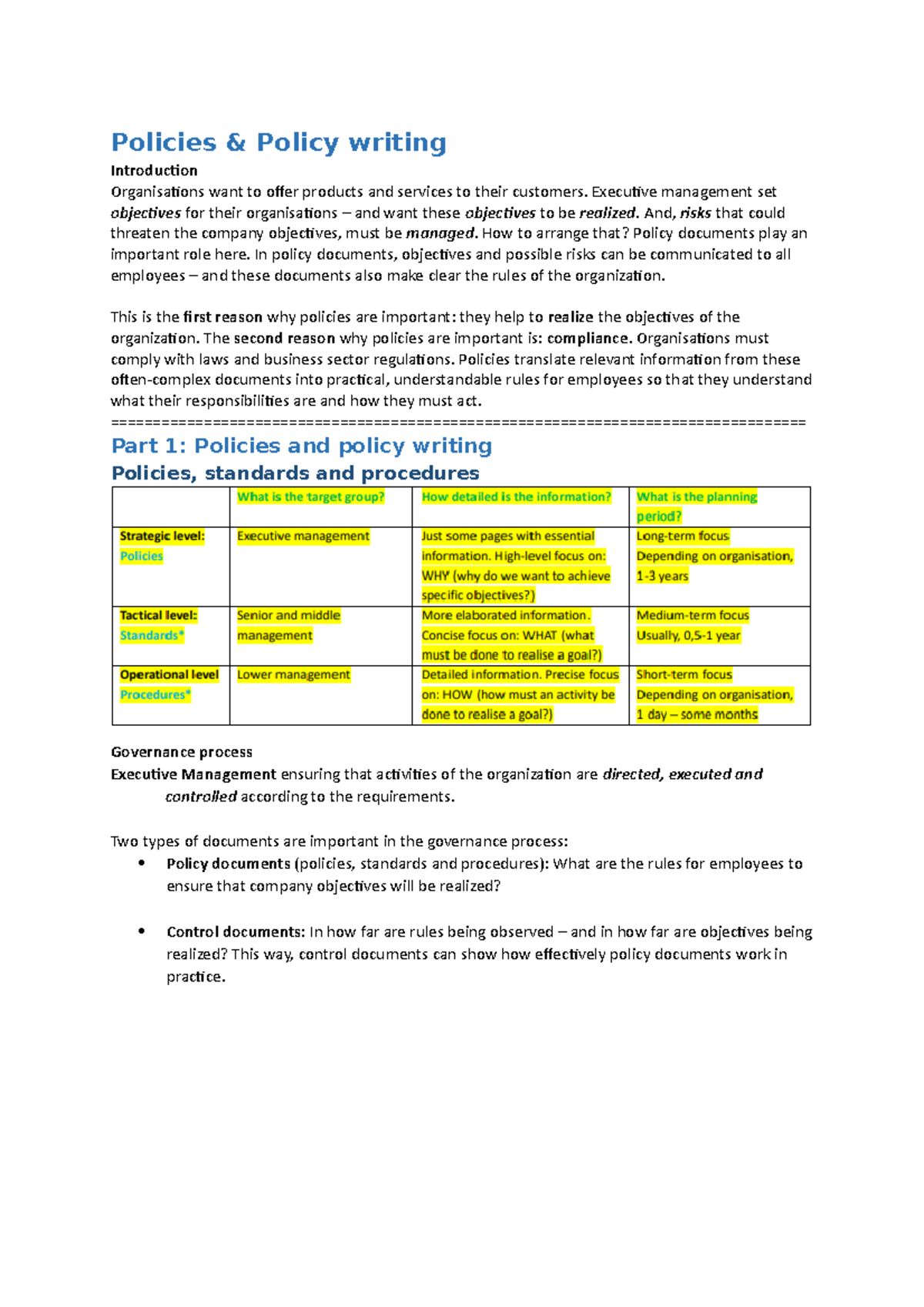 Policies - summary - Policies & Policy writing Introduction ...