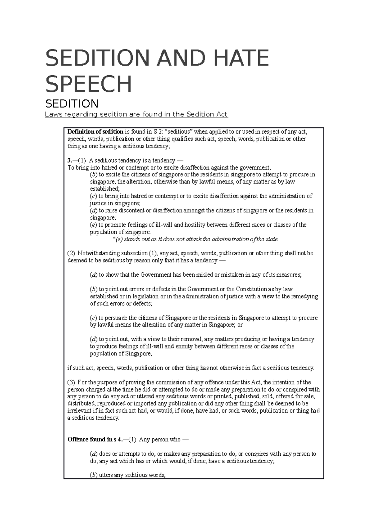 Sedition and hate speech - SEDITION AND HATE SPEECH SEDITION Laws ...