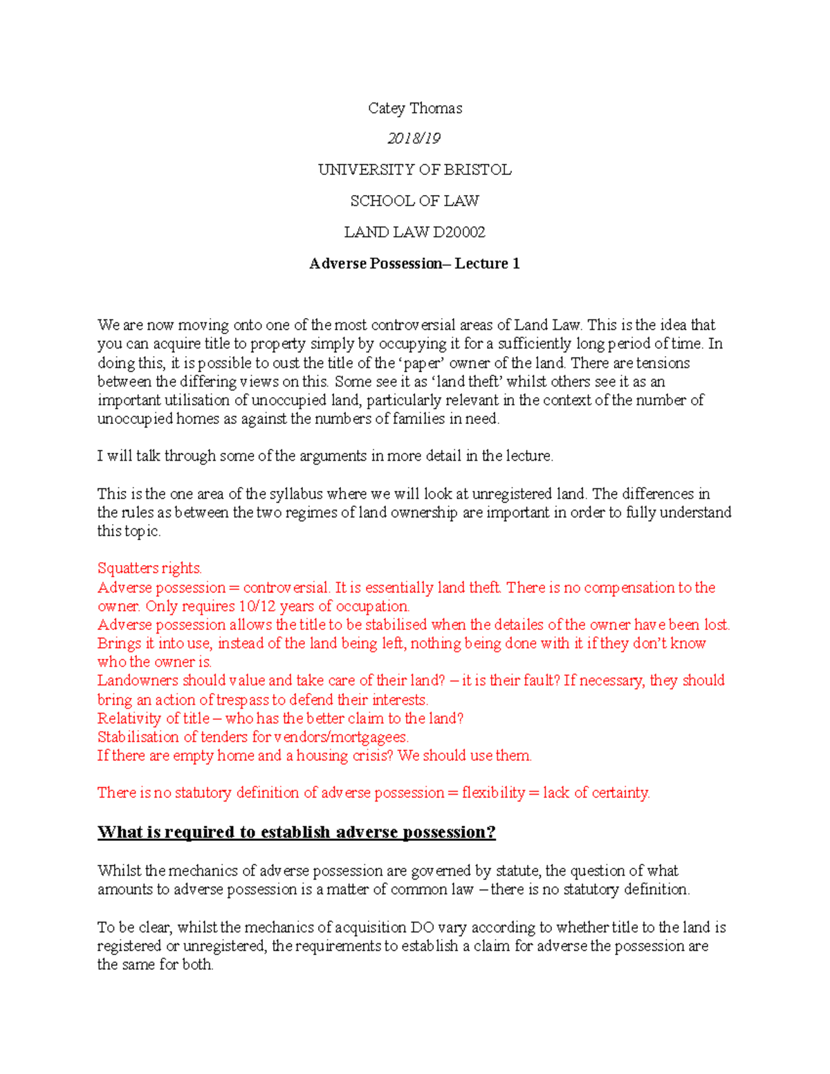21:02:19 - Adverse possession lecture 1 notes - Catey Thomas 2018 ...