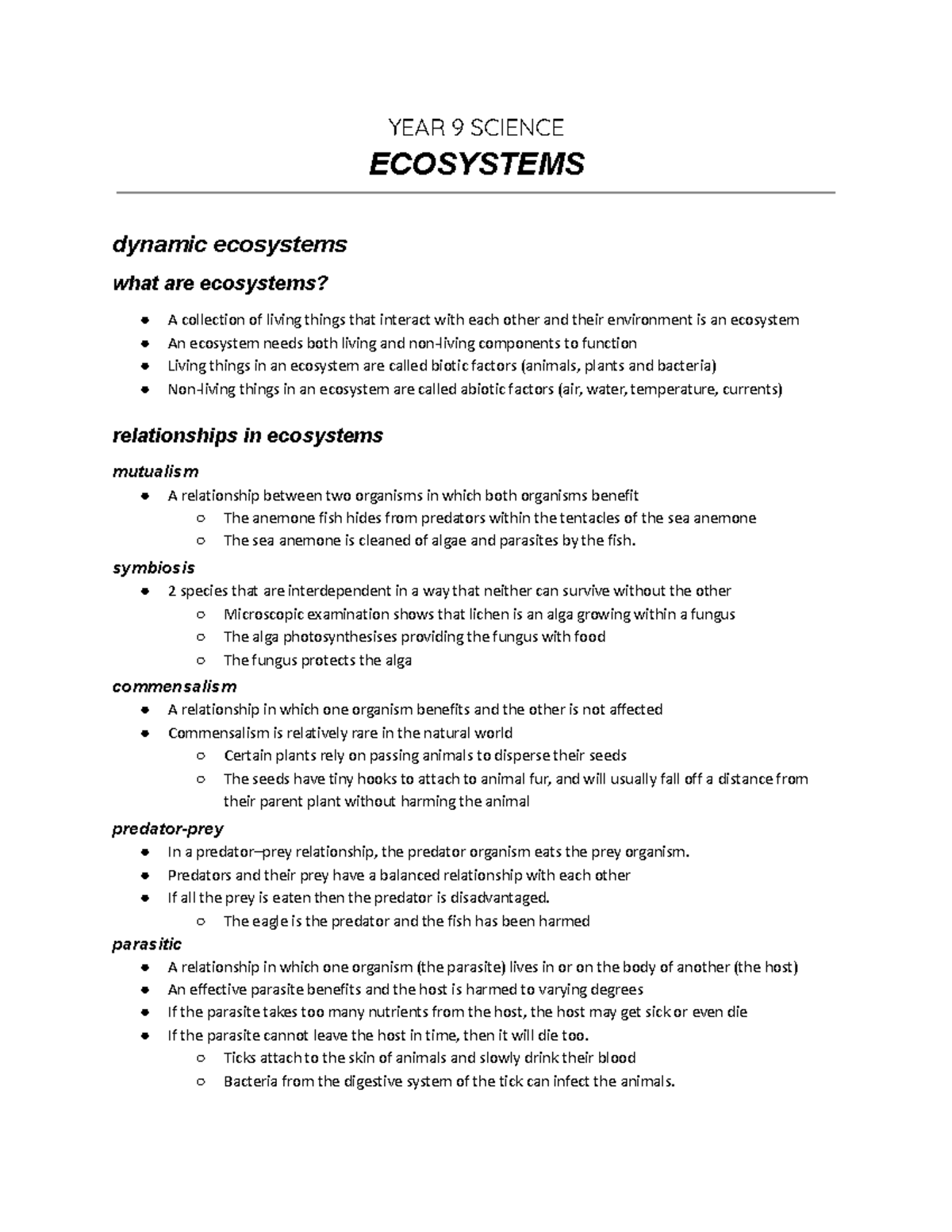 Ecosystems - YEAR 9 SCIENCE ECOSYSTEMS dynamic ecosystems what are ...