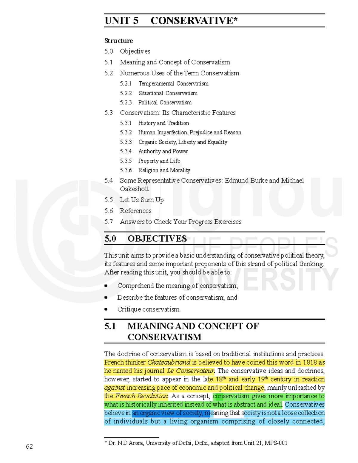 Unit5 conservatism - Approaches to Political Theory UNIT 5 CONSERVATIVE* Structure 5 Objectives ...