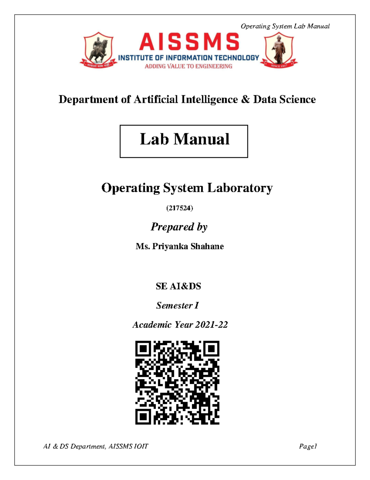 OS Lab Manual - AI & DS Department, AISSMS IOIT Page Lab Manual ...