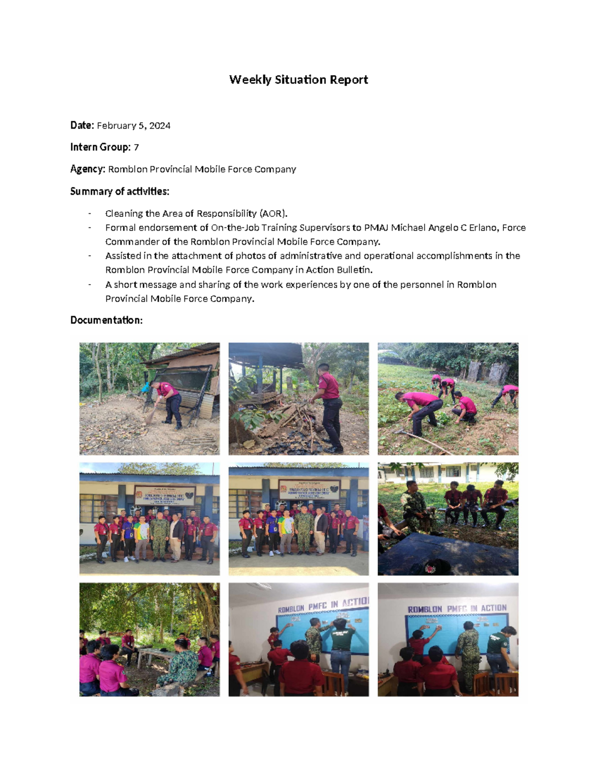 Weekly Situation Report - Date: February 5, 2024 Intern Group: 7 Agency ...