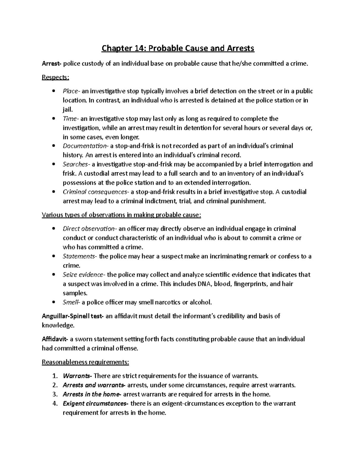 Chapter 14 probable cause and arrests - Chapter 14: Probable Cause and ...