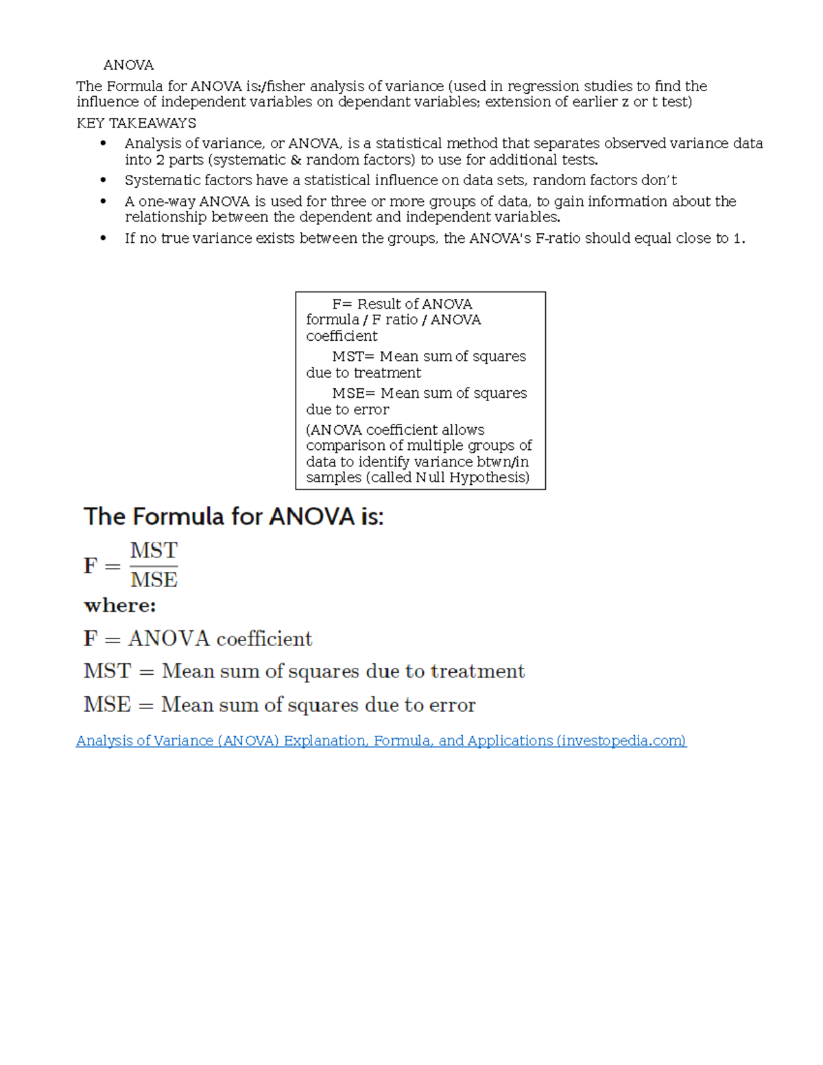 PSYC 2250- Anova - ANOVA The Formula for ANOVA is:/fisher analysis of ...