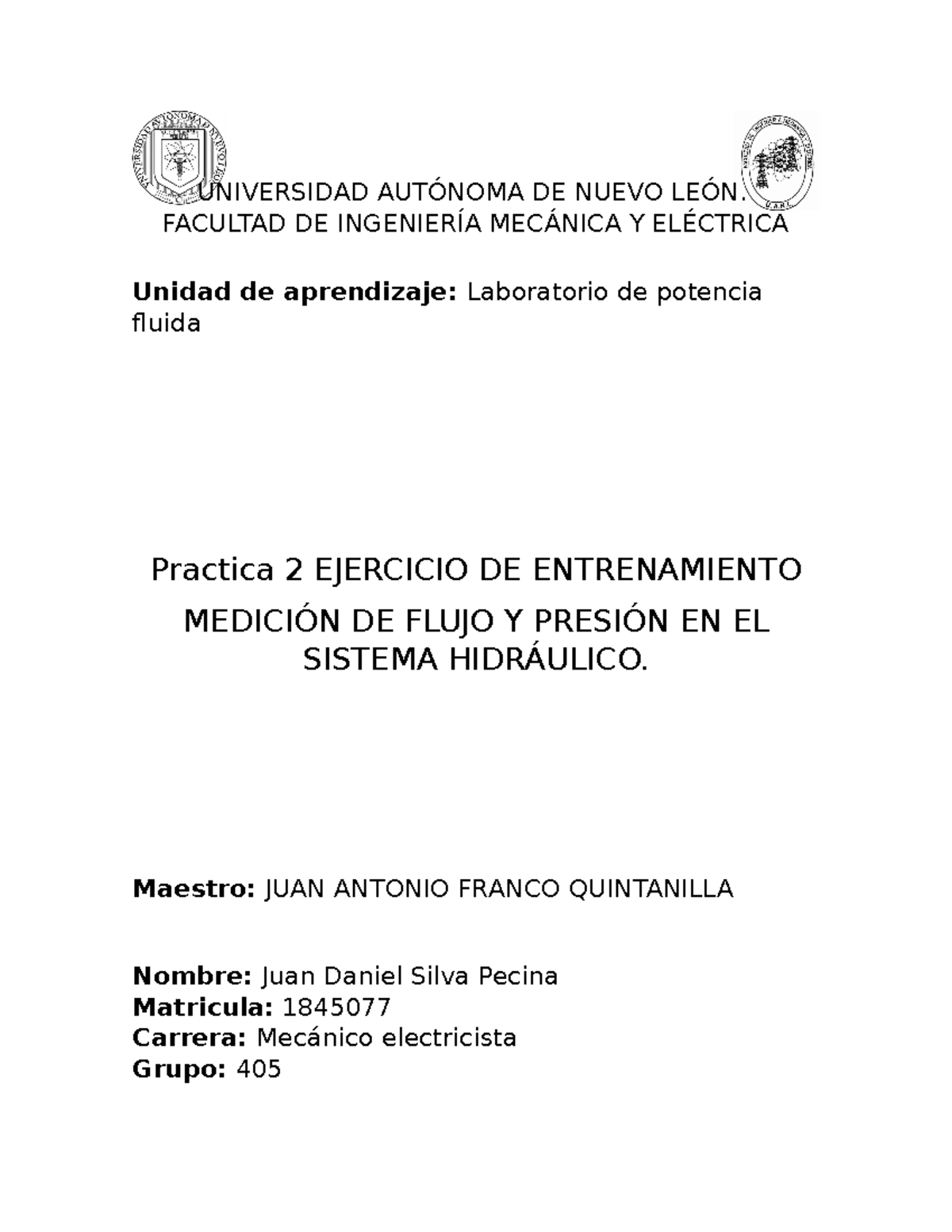 1845077-practica 2 - Practia de laboratorio - Unidad de aprendizaje: Laboratorio de potencia ...