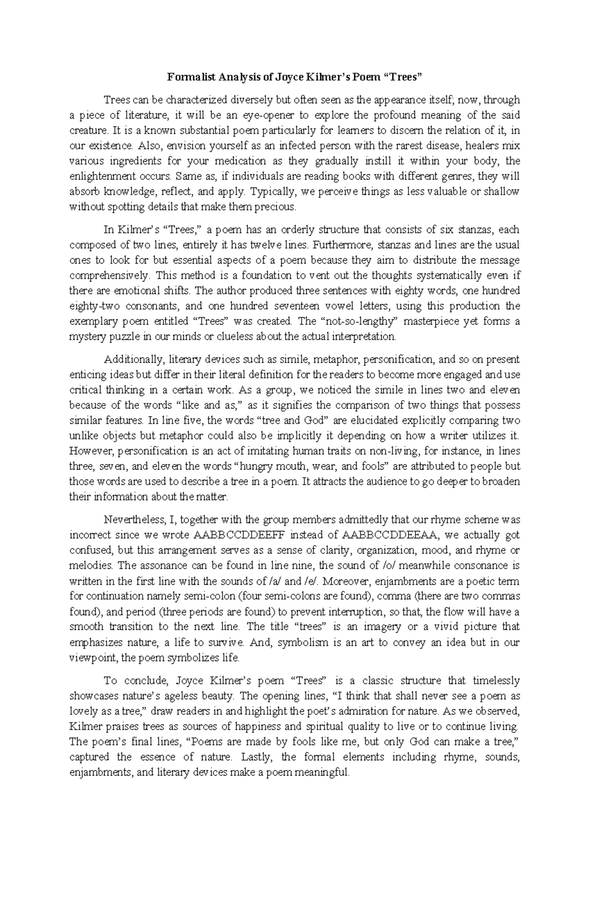 Formalist-Analysis - Sample Analysis - Formalist Analysis of Joyce ...