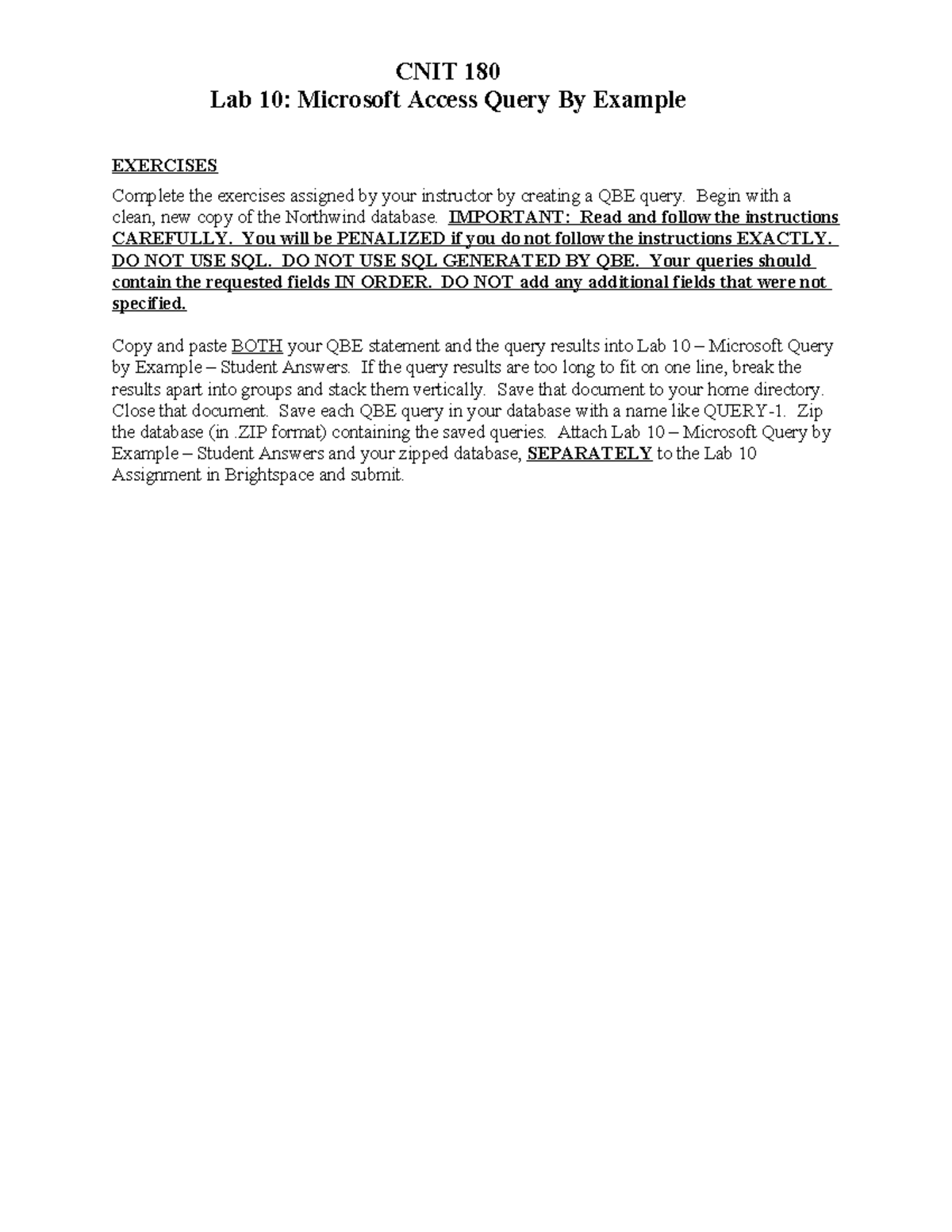 Lab 10 - Microsoft Access Query By Example - Student Answers - Lab 10: Microsoft Access Query By ...