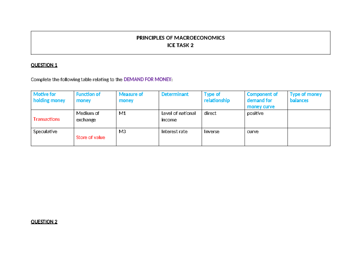 PMAC ICE 2 - ICE Task 2 - PRINCIPLES OF MACROECONOMICS ICE TASK 2 ...
