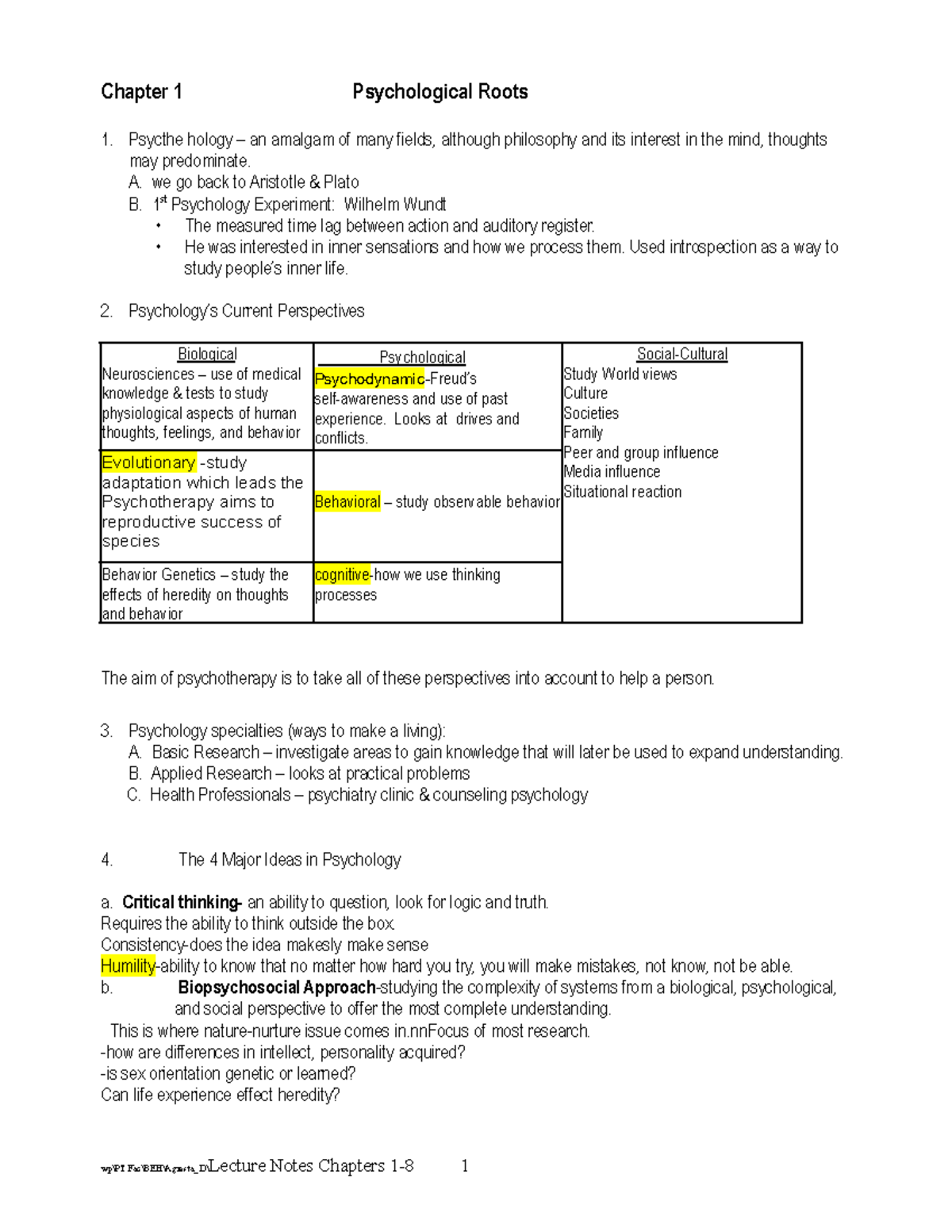 UTF-8''Lecture%20Notes%20Chapters%201-8 - Chapter 1 Psychological Roots ...