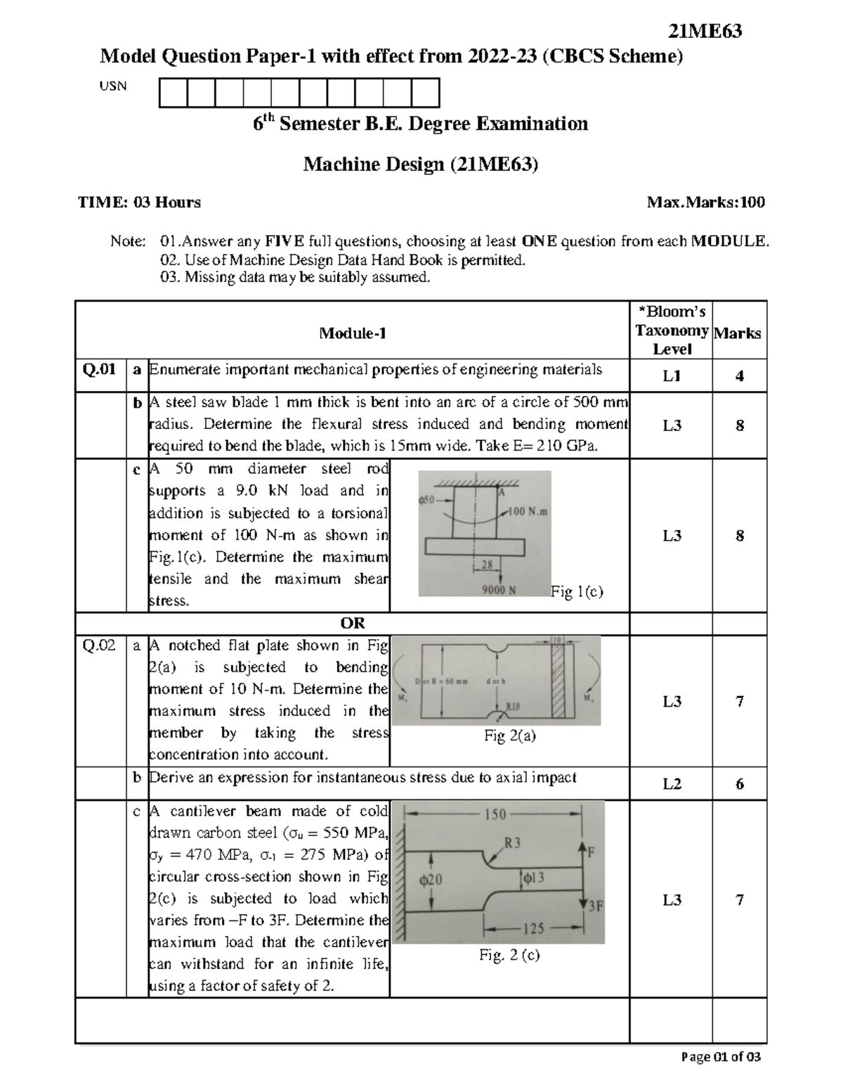 21ME63set1 - 21me63 - 2 1ME Page 01 of 03 Model Question Paper- 1 with ...