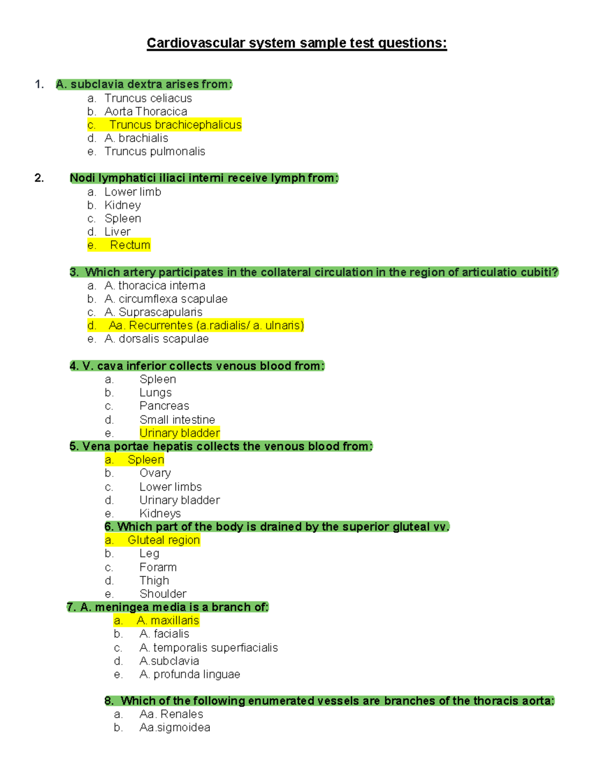 2. Cardiovascular System - Questions - Cardiovascular system sample ...