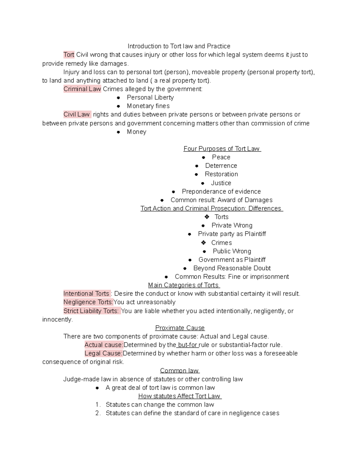LGLA Chapter 1 Slide notes - Introduction to Tort law and Practice Tort ...