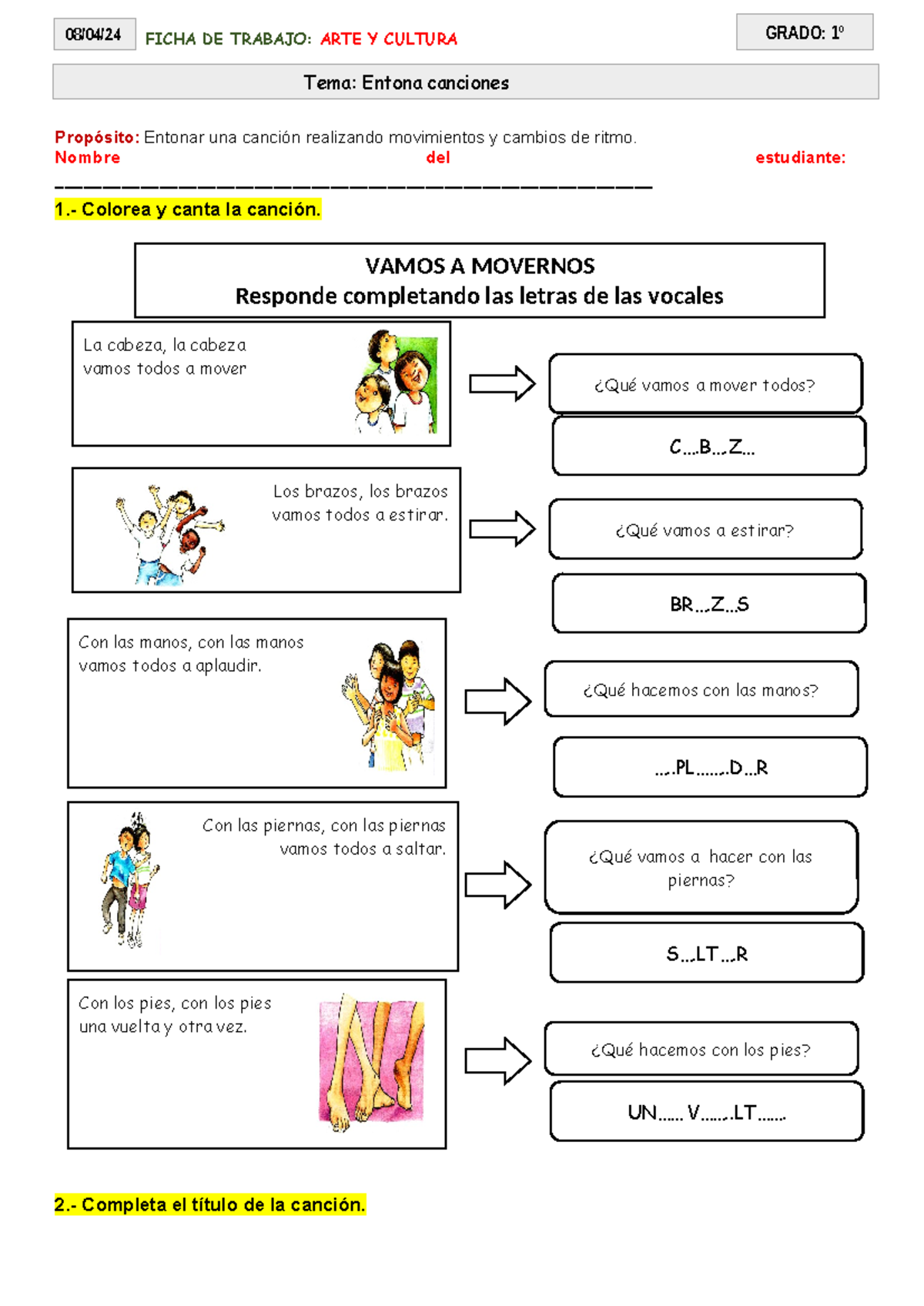 1° Ficha DE Trabajo -Arte y Cultura - 08/04/24 FICHA DE TRABAJO: ARTE Y ...