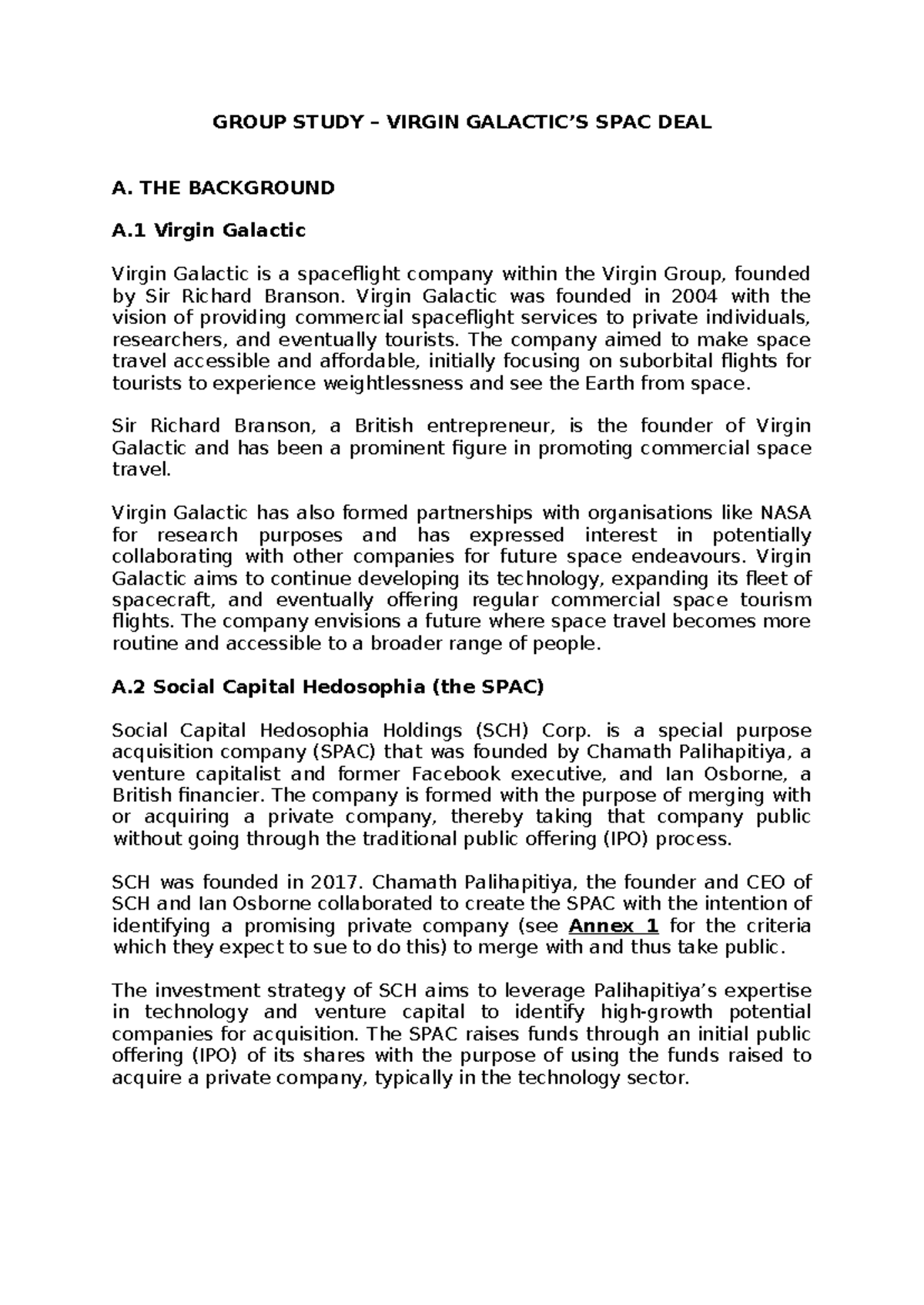 DM20 PPR 2024 SPAC Scenario v2 - GROUP STUDY – VIRGIN GALACTIC’S SPAC DEAL A. THE BACKGROUND A ...
