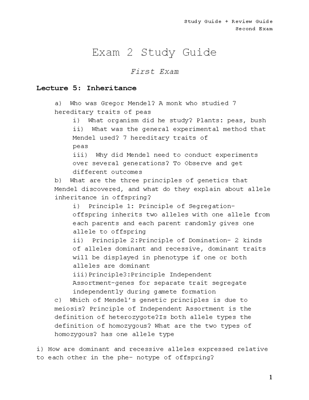 Exam 2 Guide - Second Exam Exam 2 Study Guide First Exam Lecture 5 ...