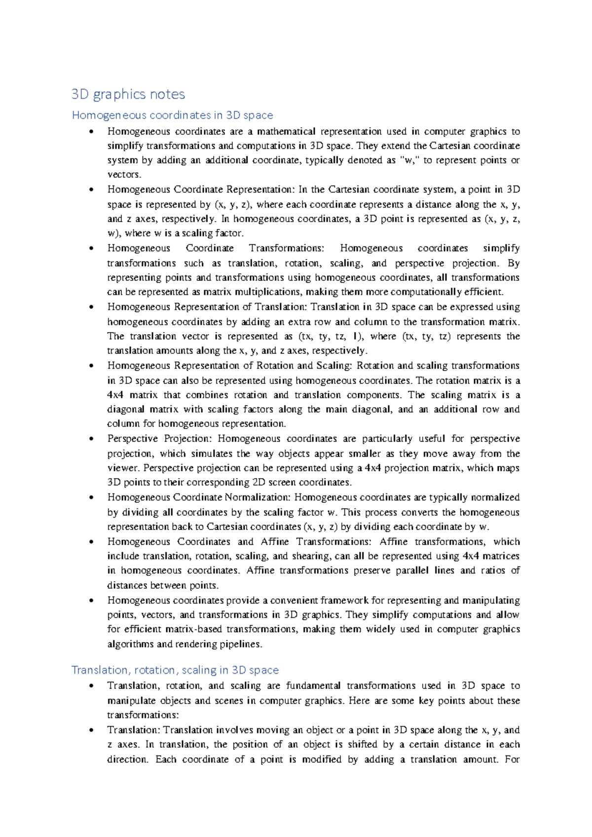 3D graphics notes - 3D graphics notes Homogeneous coordinates in 3D ...