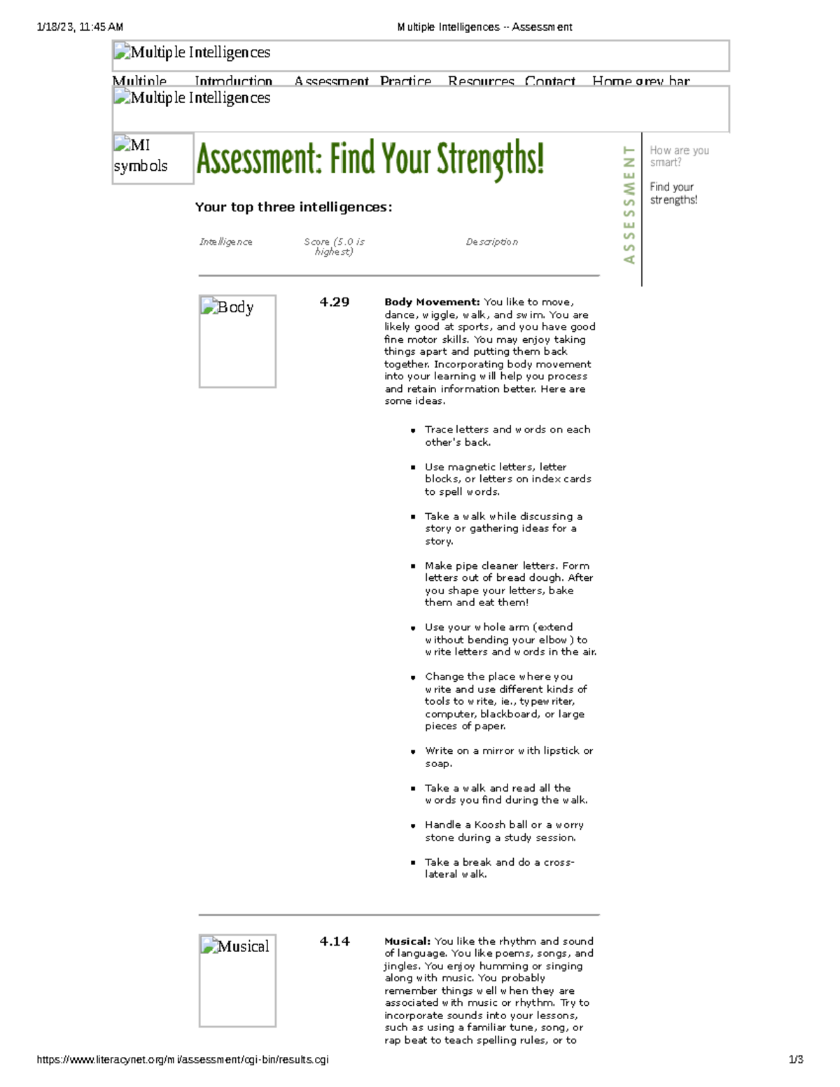 Jk Multiple Intelligences - Assessment - 1/18/23, 11:45 AM Multiple ...