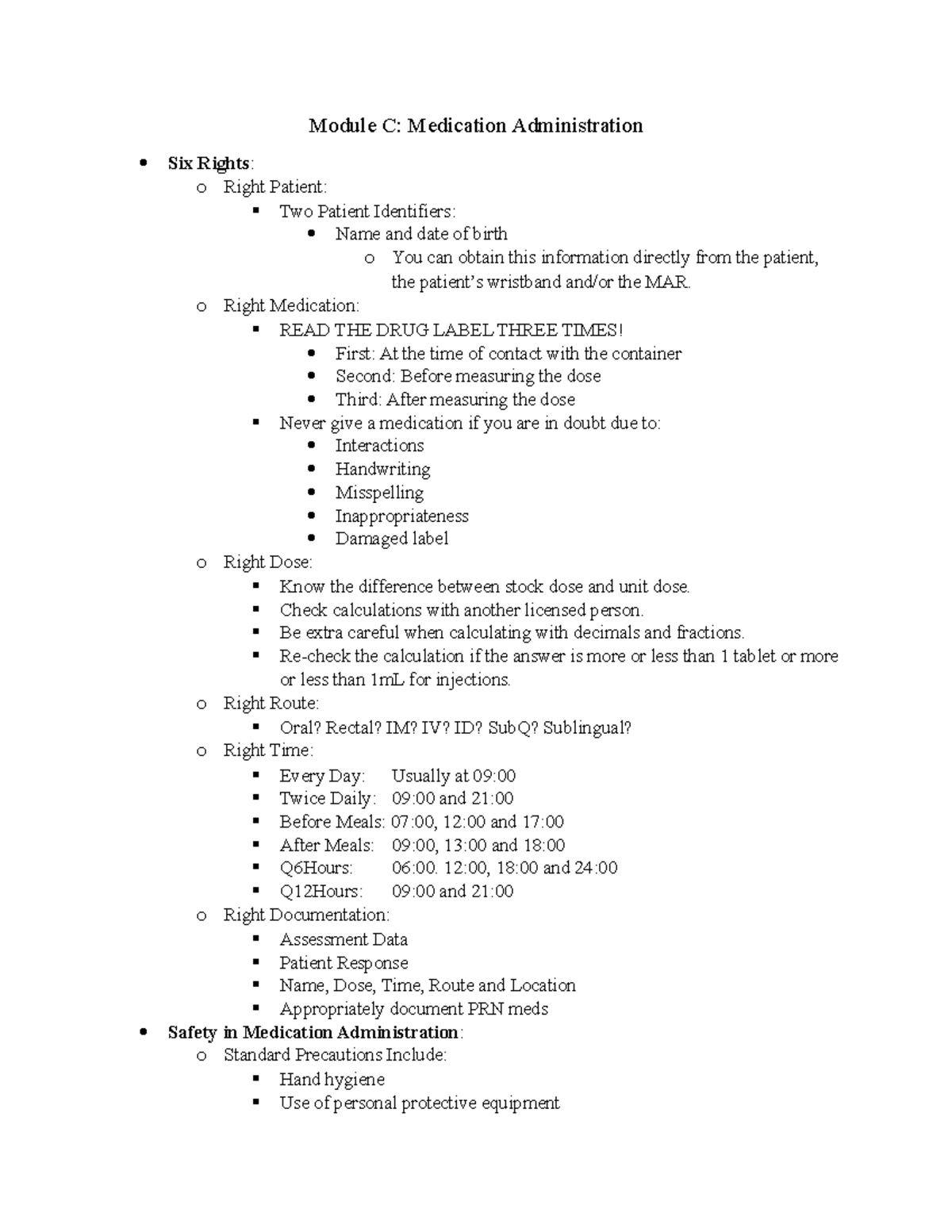 Module C study guide - Lecture notes 3 - Module C: Medication ...