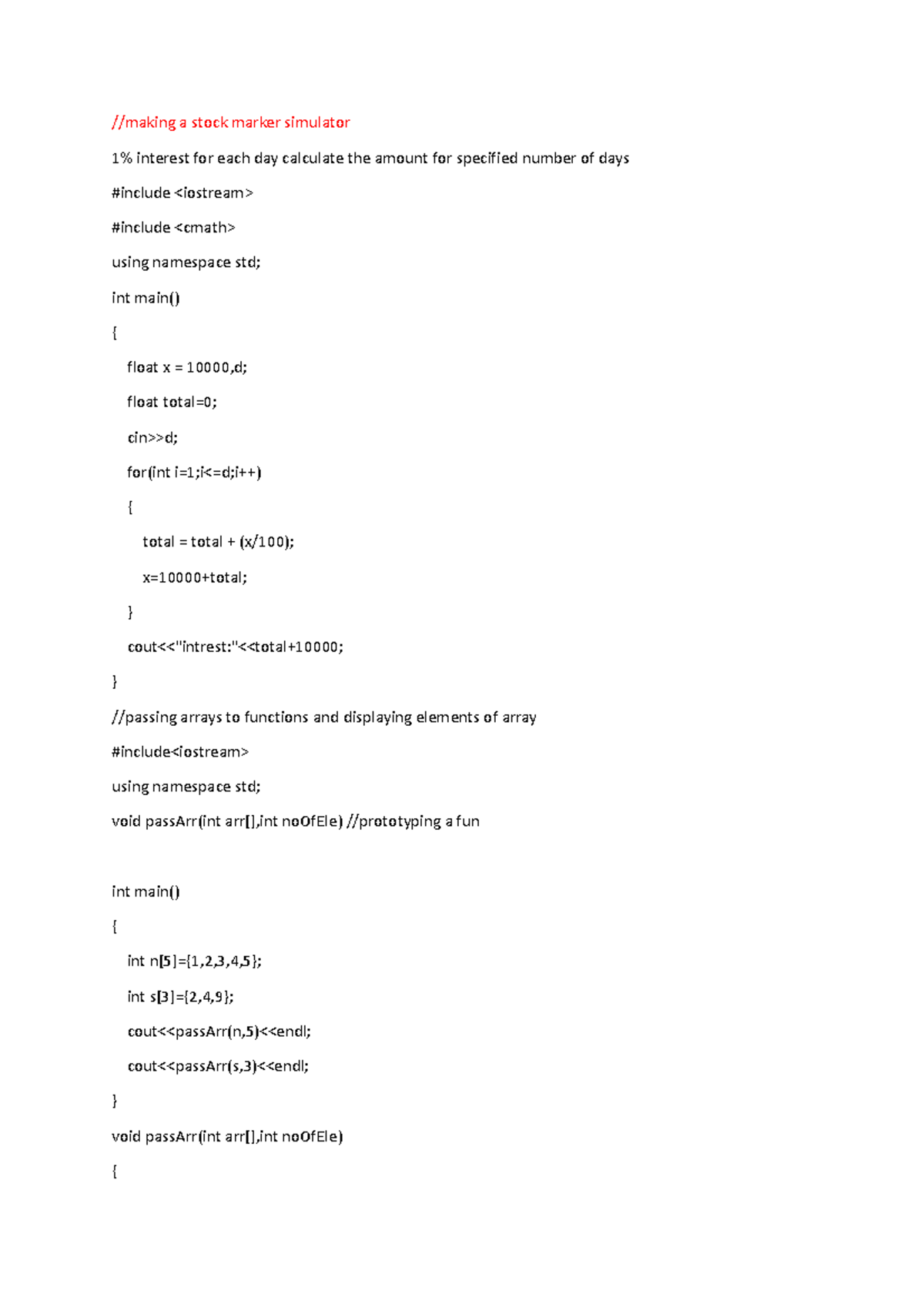 Cpp word - cpp word doc - //making a stock marker simulator 1% interest for each day calculate ...