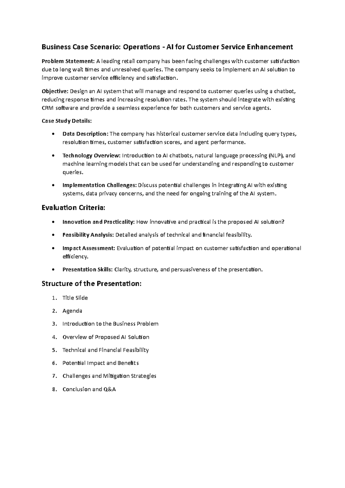 Customer Service - Assignment - Business Case Scenario: Operations - AI ...