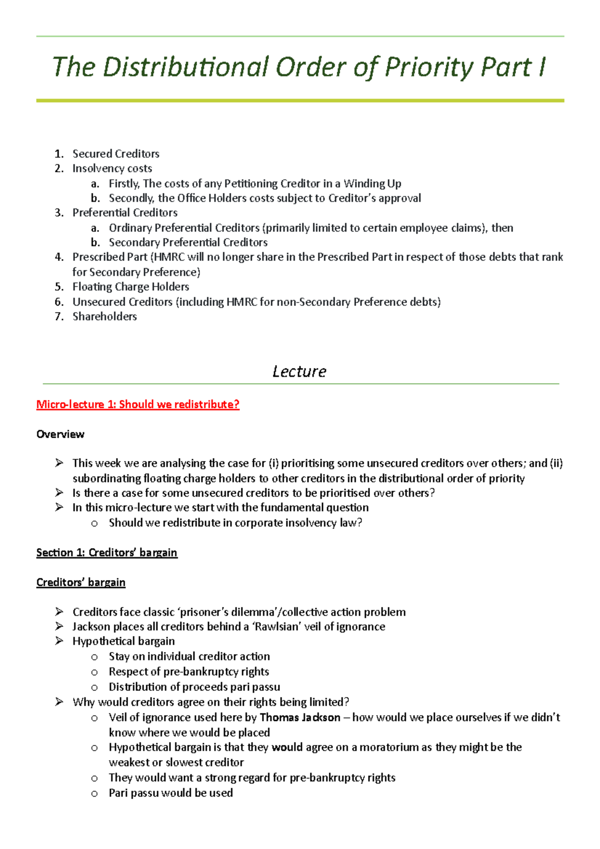 4. The Distributional Order of Priority Part I - The Distribuional ...