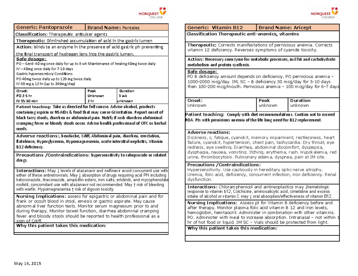 Pantoprazole Medication Research Card 1002 - May 14, 2019 Generic ...