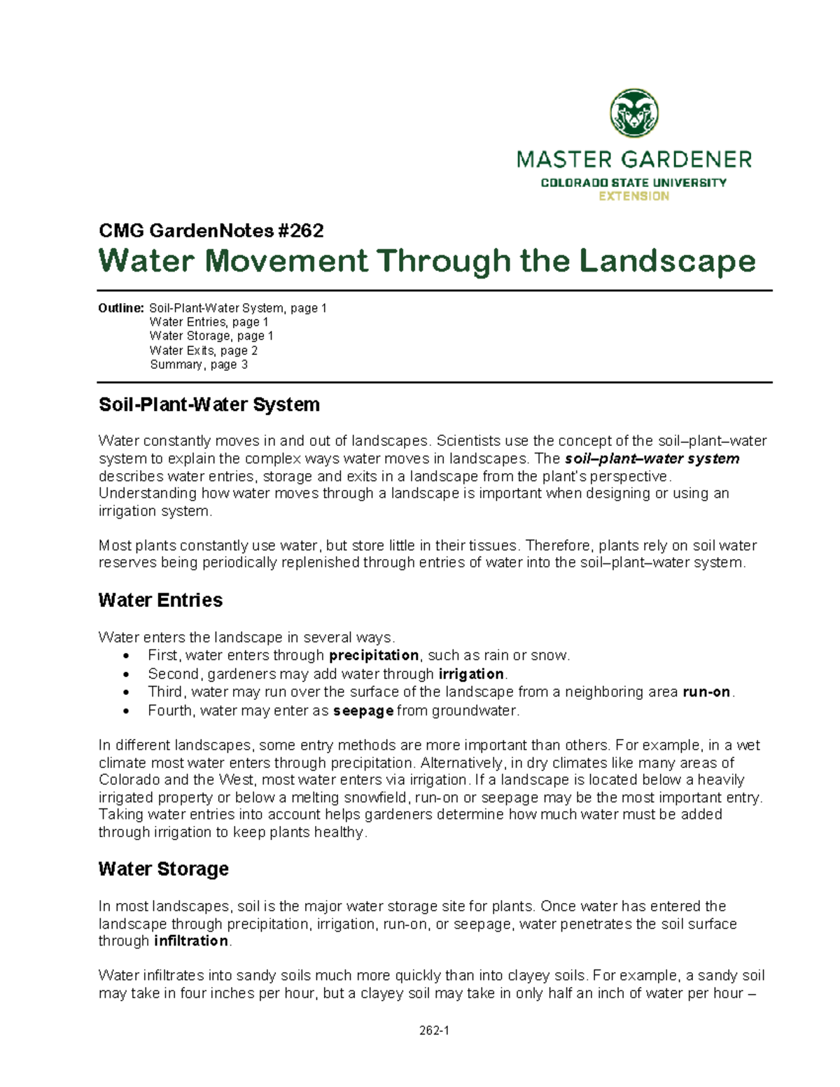 262 - Garden - 262- CMG GardenNotes Water Movement Through the ...