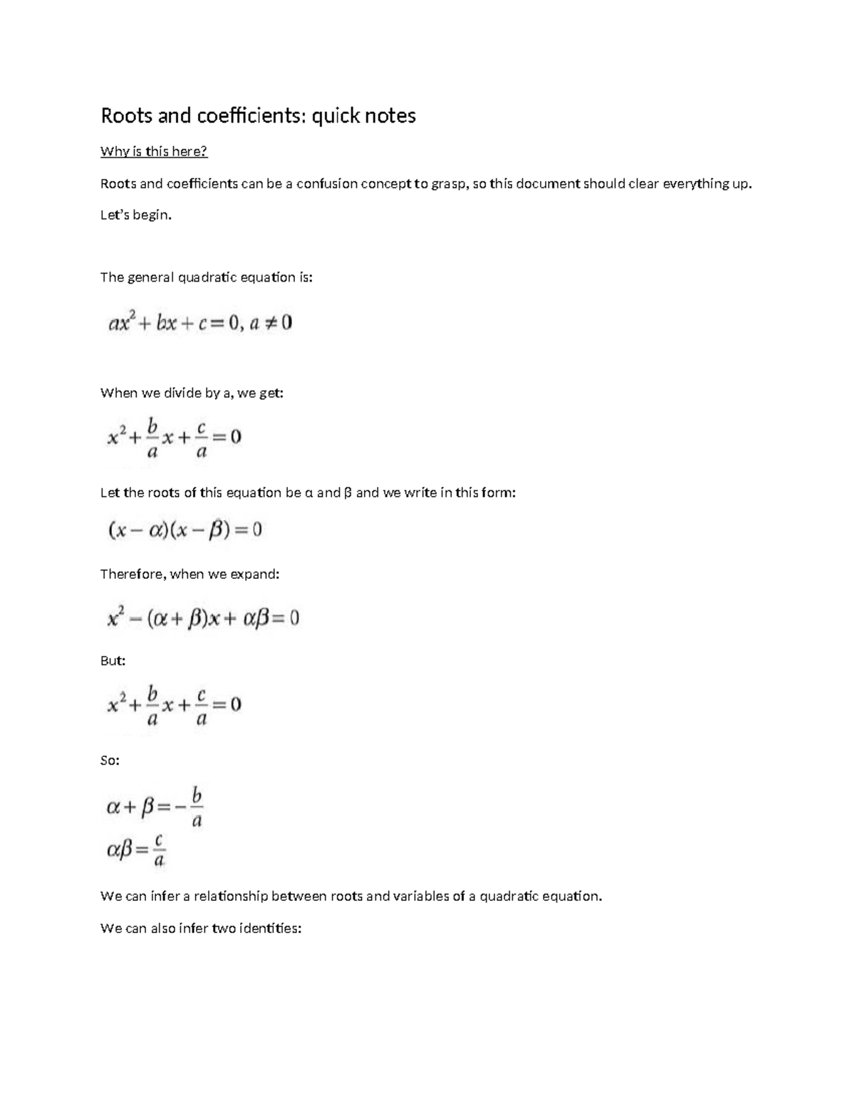 roots and coefficients study notes - Roots and coefficients: quick ...