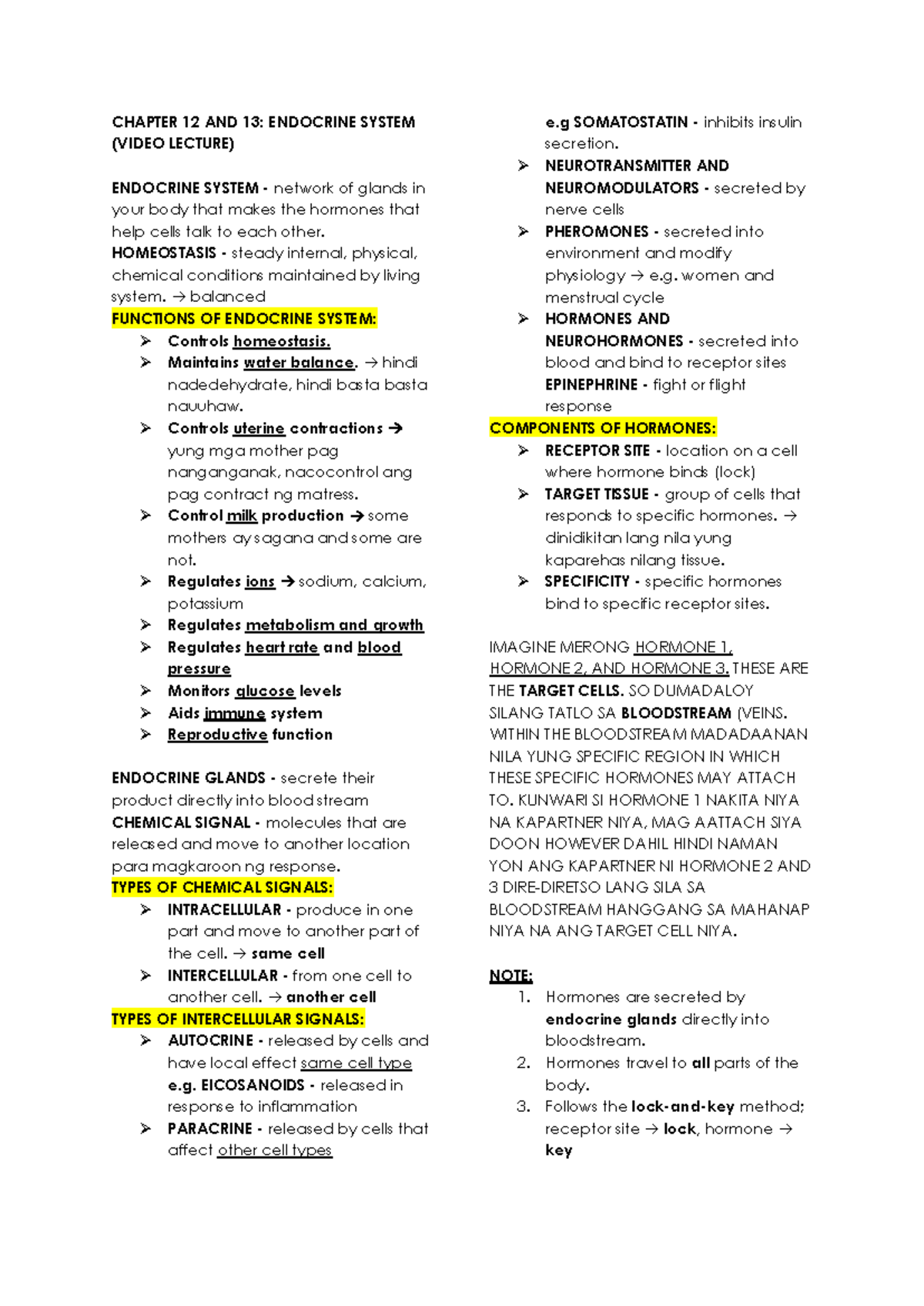 HES006 Endovidlec - CHAPTER 12 AND 13: ENDOCRINE SYSTEM (VIDEO LECTURE ...