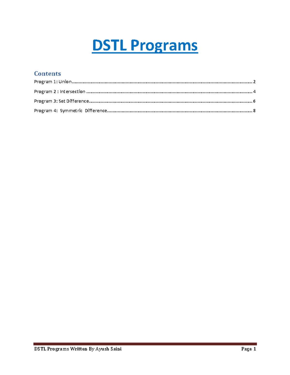 DSTL Programs - DSTL Programs Contents Program 1: Union - Studocu