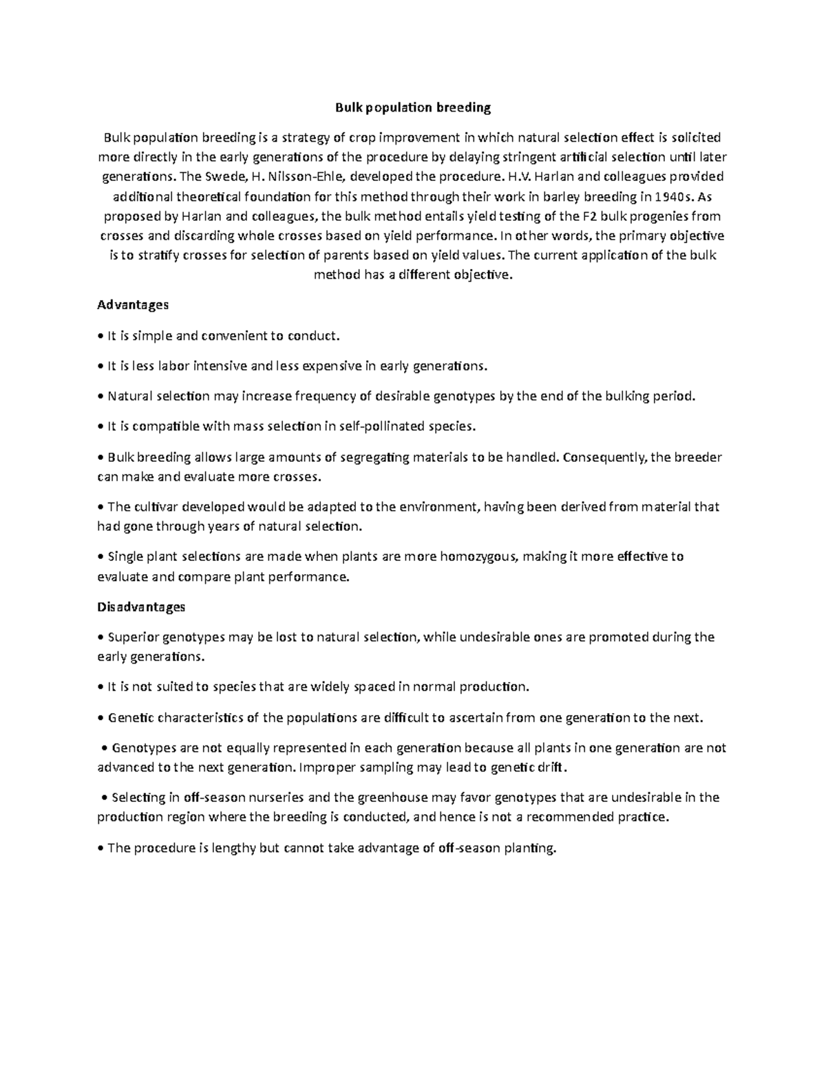 Bulk population breeding - The Swede, H. Nilsson-Ehle, developed the ...