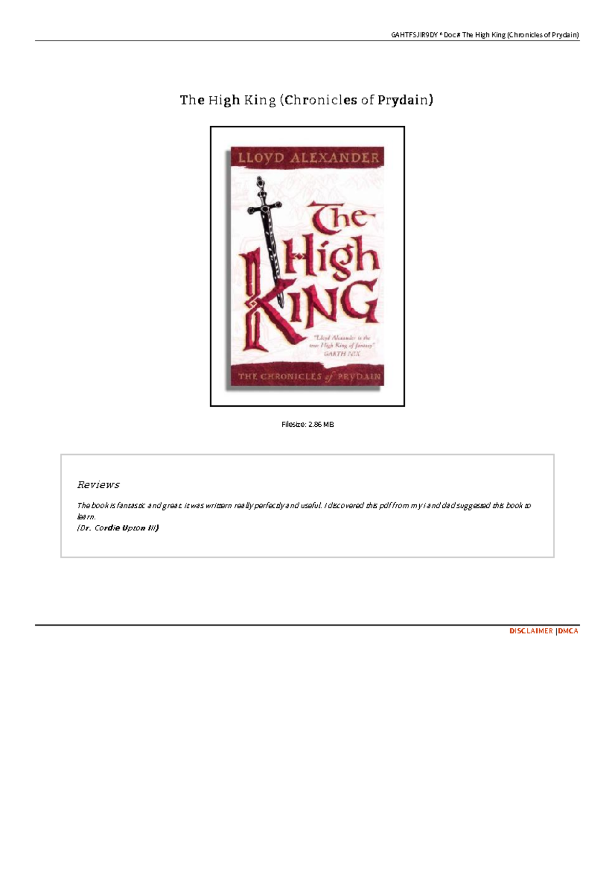 0746068387 the high king chronicles of prydain th - GAHTFSJIR9DY ^ Doc ...