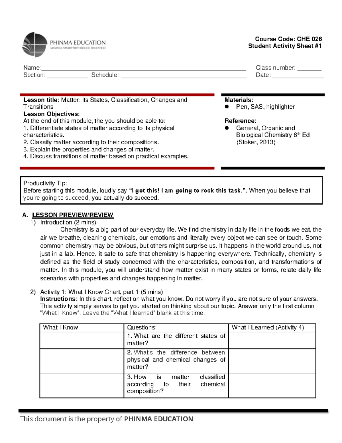 SAS 1 Module 1 Matter - Its States, Classification, Changes and ...