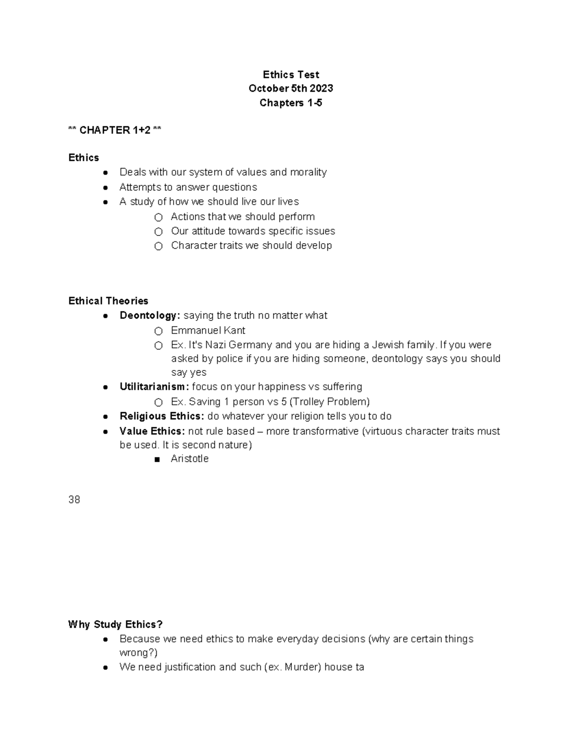 Ethics Midterm (PSYC3540) - Ethics Test October 5th 2023 Chapters 1 ...