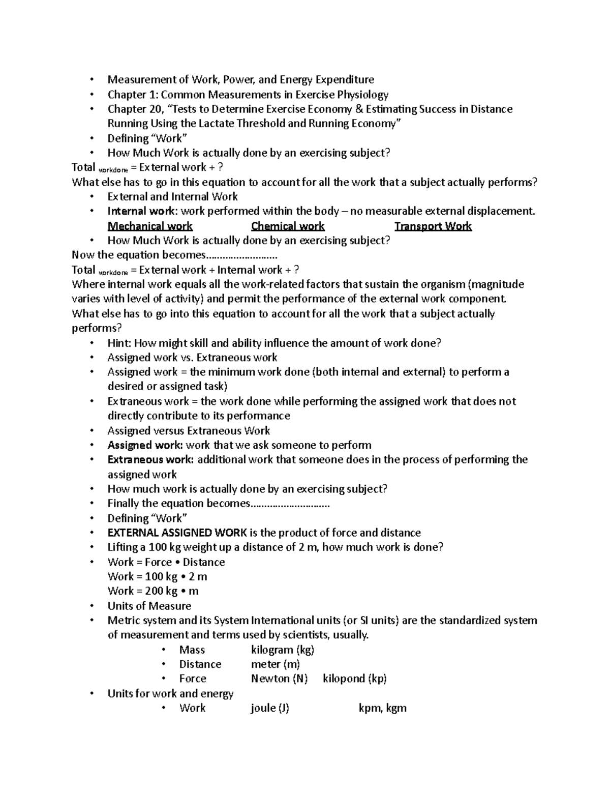 Lecture 3 - Measurement of Work, Power, and Energy Expenditure Chapter ...