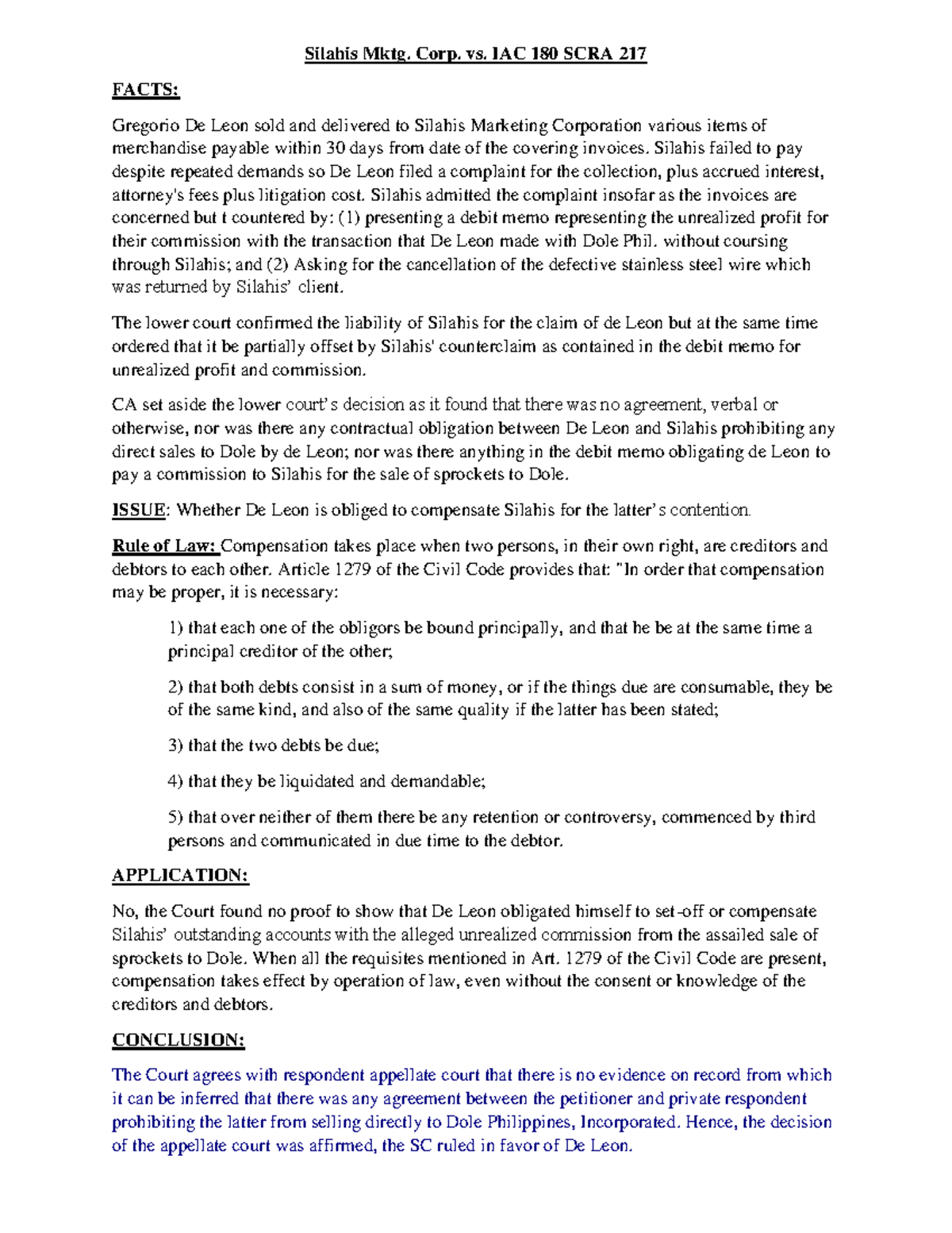 Silahis Mktg v IAC - CASE - Silahis Mktg. Corp. vs. IAC 180 SCRA 217 ...