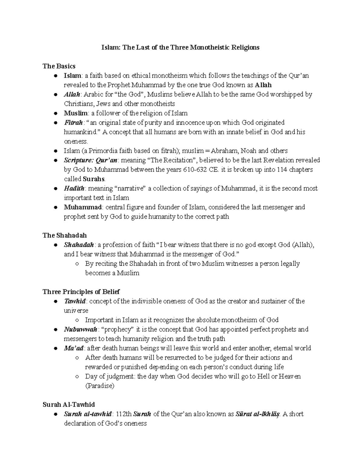 Islam Powerpoint Notes - Islam: The Last of the Three Monotheistic ...