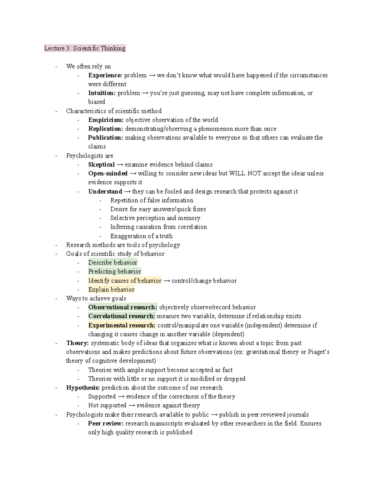 Lecture 3: Scientific Thinking - Lecture 3: Scientific Thinking We ...