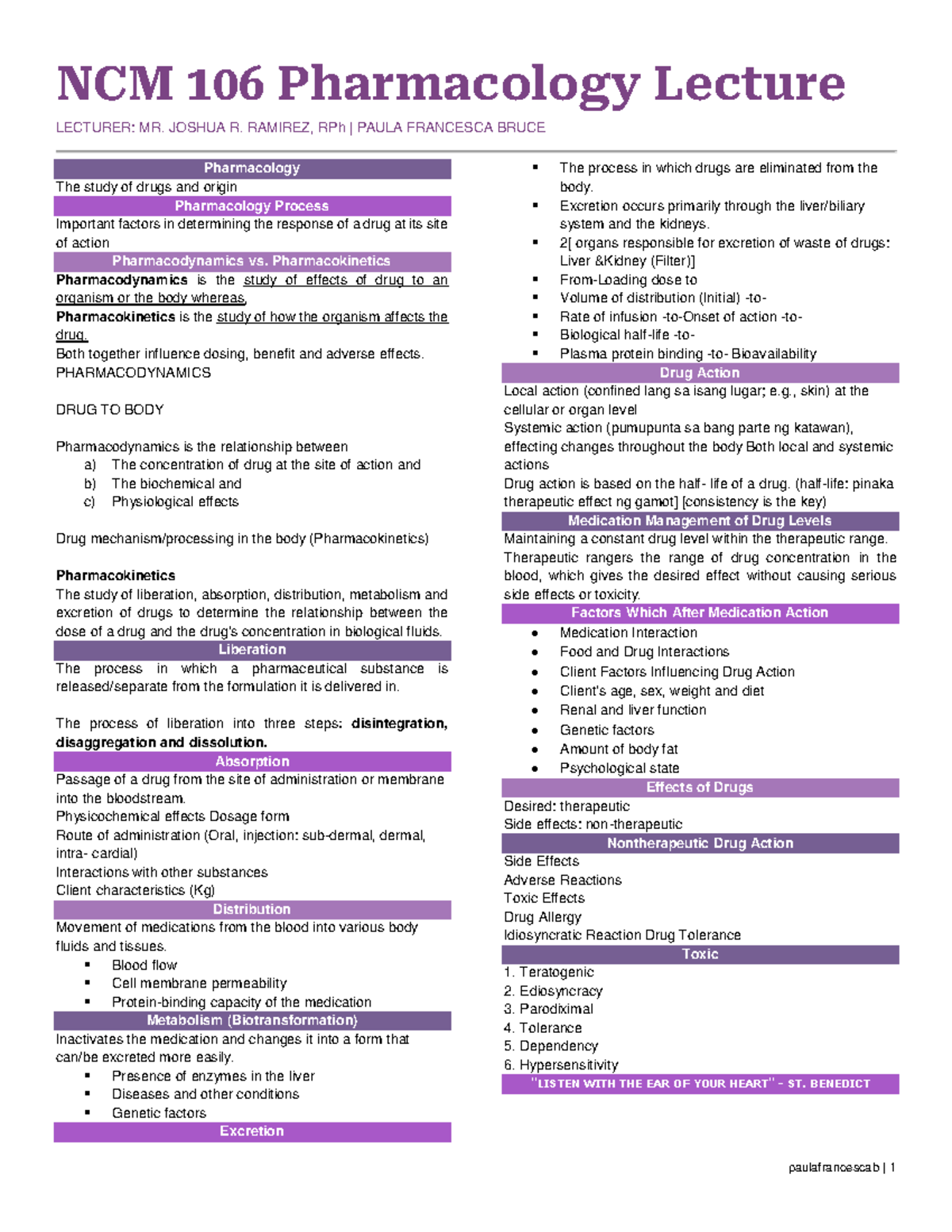 Pharmacology-Introduction - NCM 106 Pharmacology Lecture LECTURER: MR ...
