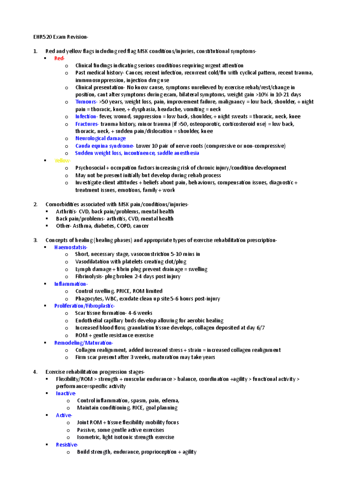 EHR520 Exam Revision - 2. 3. 4. Red and yellow flags including red flag ...