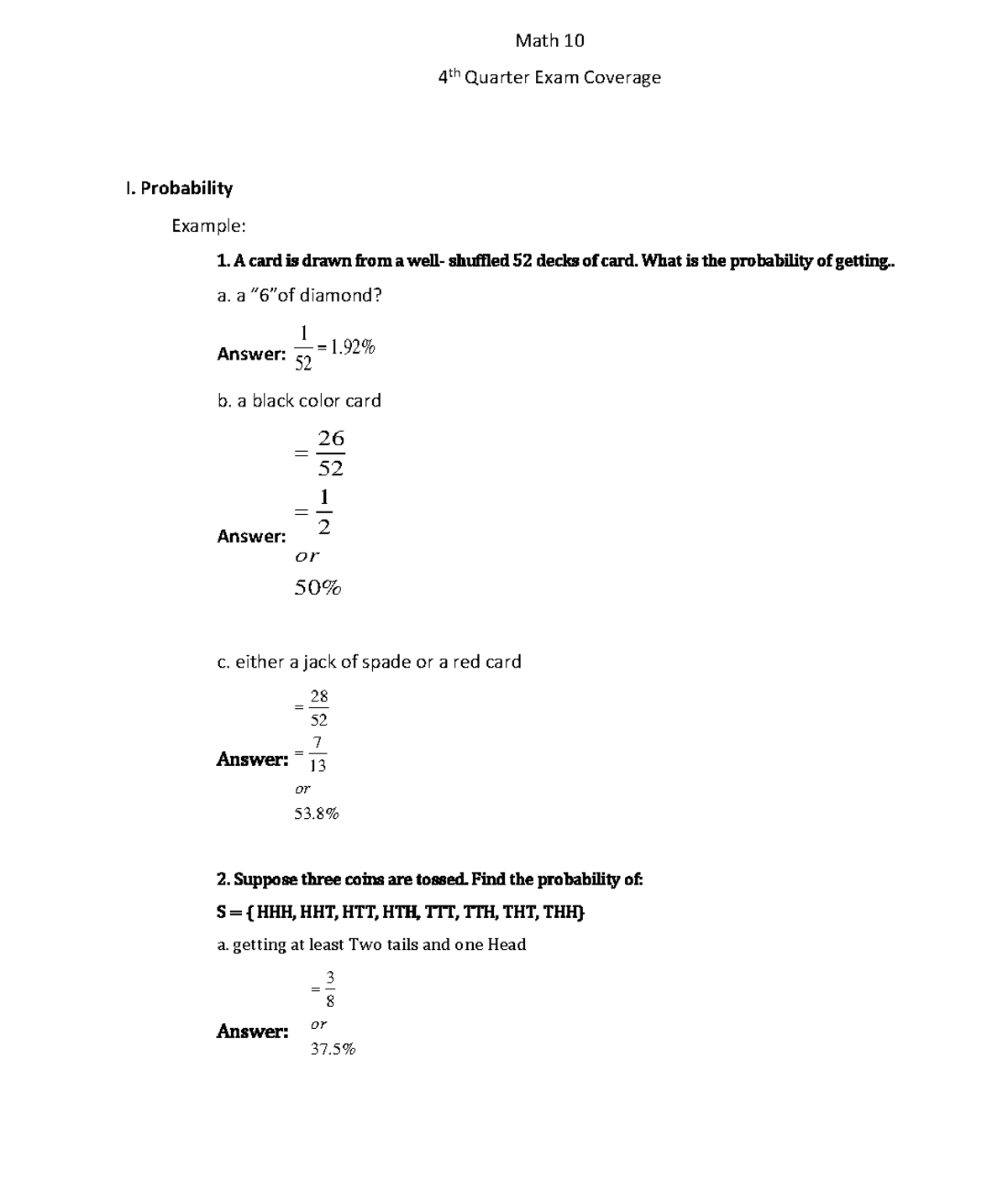 Math 10 (4th Quarter Exam) Coverage - 4 th Quarter Exam Coverage Math ...