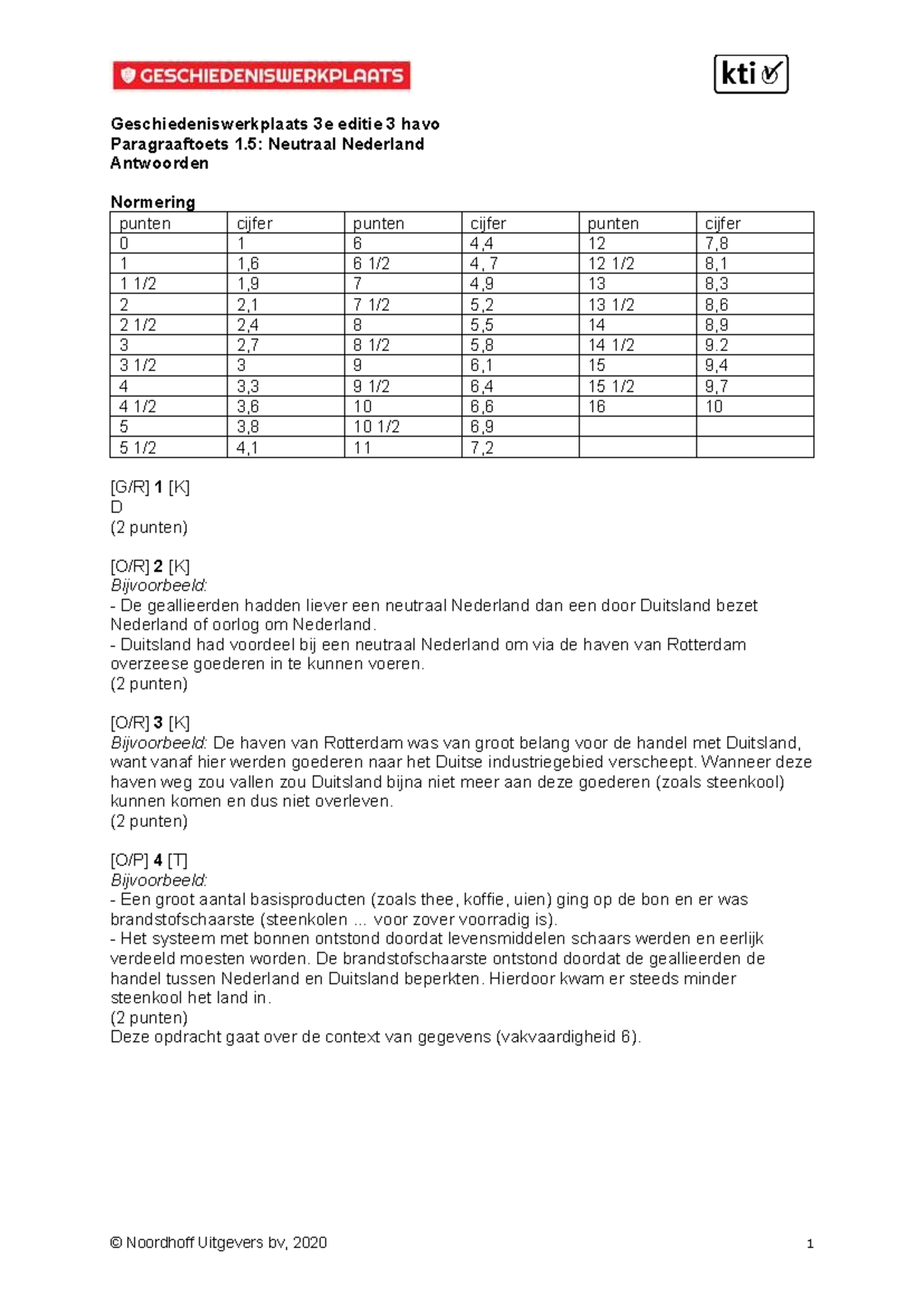 GWP3 3H H1 Par Toets 1 5 kti antw - Geschiedeniswerkplaats 3e editie 3 havo Paragraaftoets 1 ...