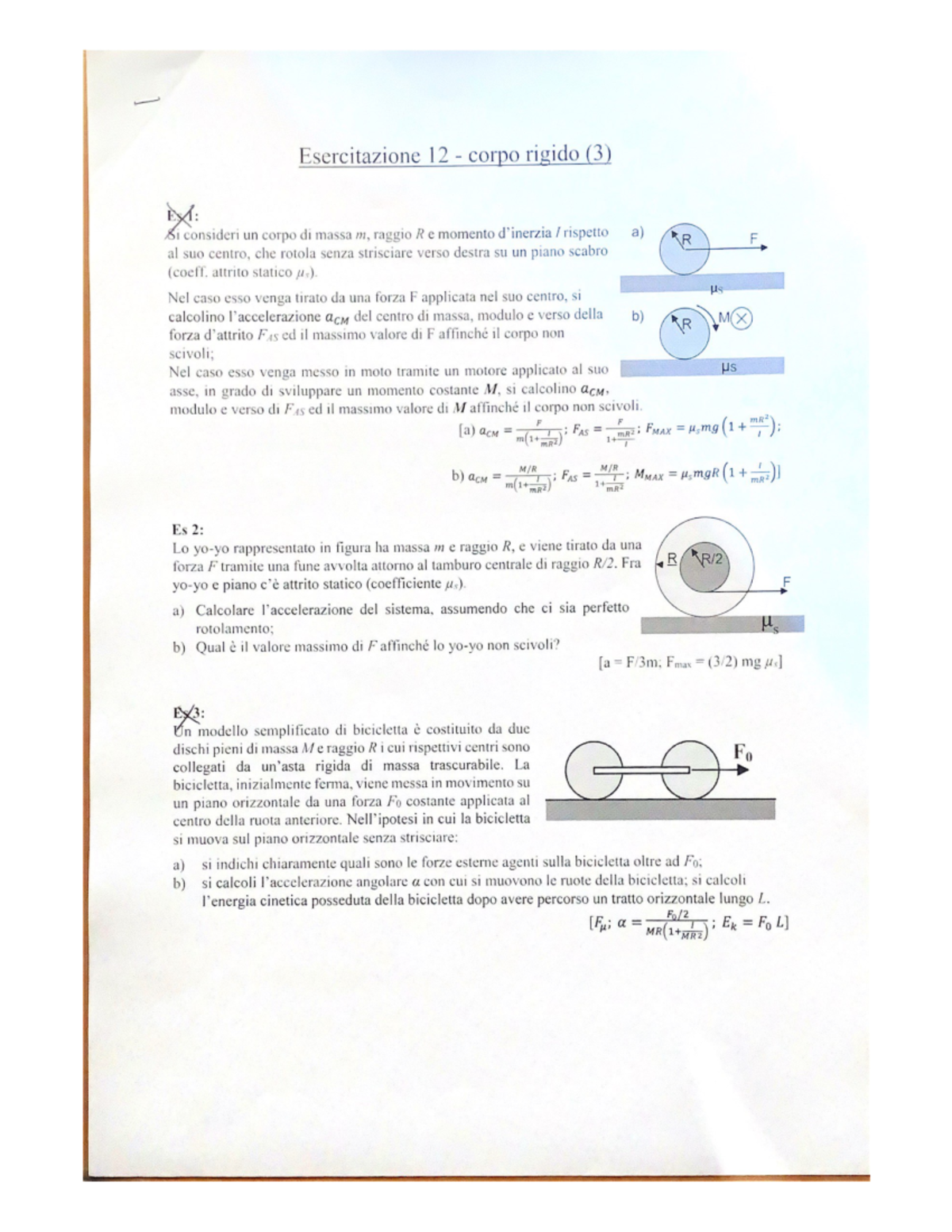 Esercitazione 12 - corpo rigido - Ingegneria gestionale - Studocu