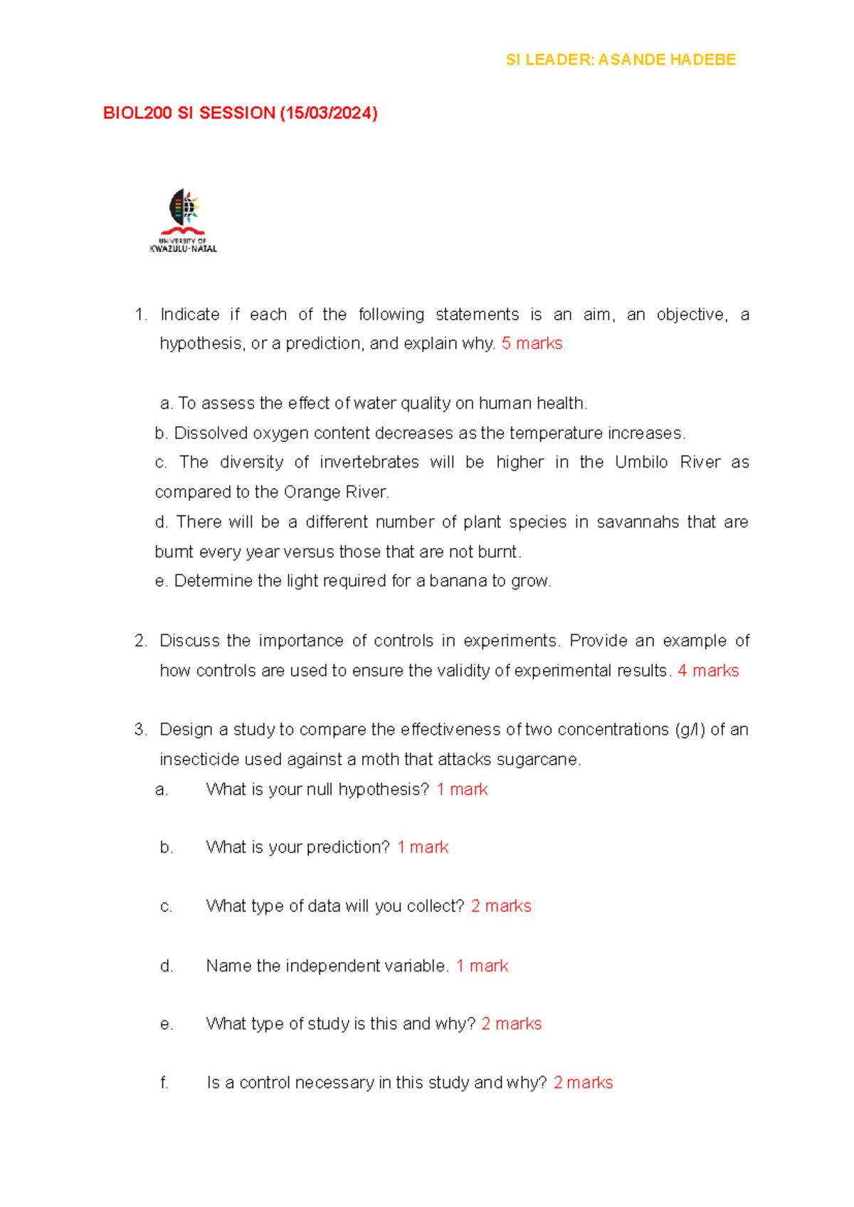 BIOL200 SI worksheet 15 March 2024 - SI LEADER: ASANDE HADEBE BIOL200 ...