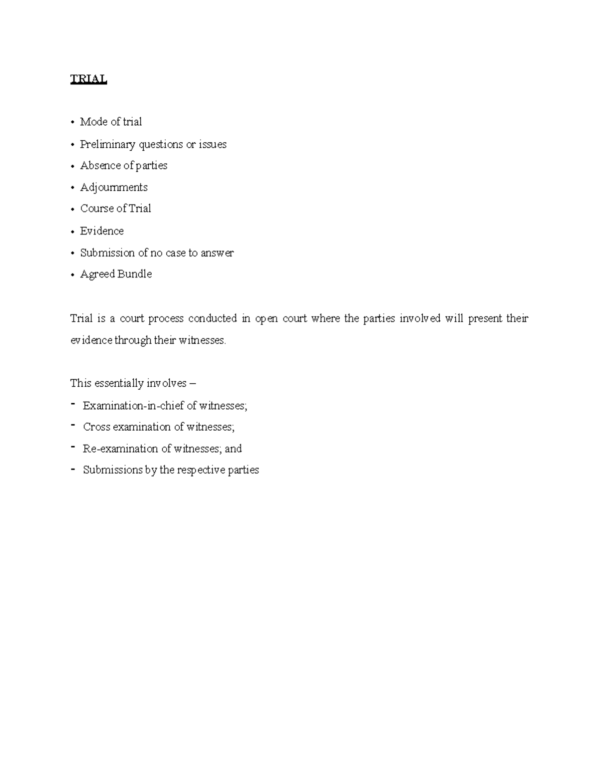 8 - Trial - Lecture notes 1-2 - TRIAL Mode of trial Preliminary ...