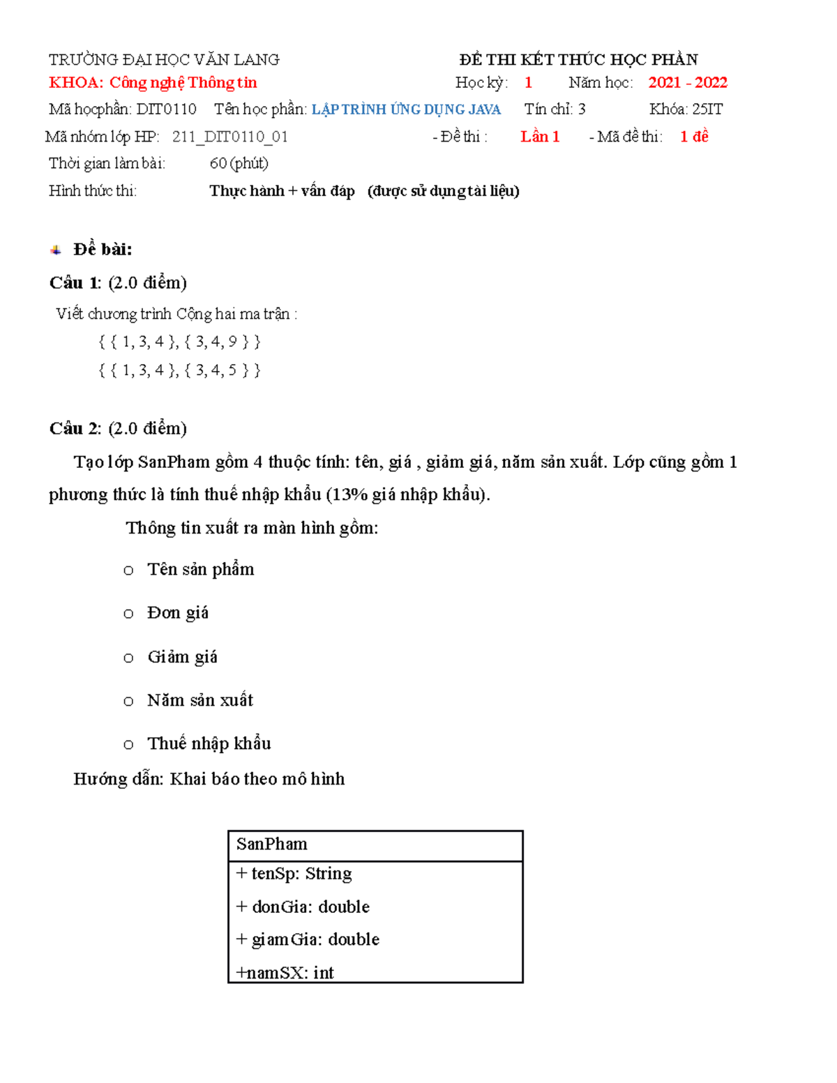 De thi GK 1 - qweqe - TRƯỜNG ĐẠI HỌC VĂN LANG ĐỀ THI KẾT THÚC HỌC PHẦN ...